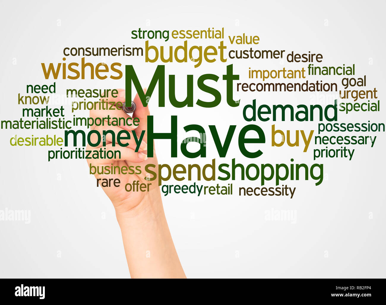 Must Have word cloud and hand with marker concept on white background ...