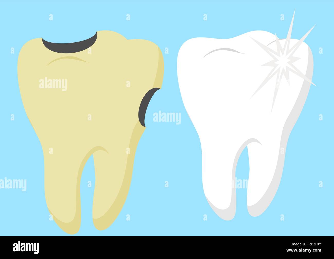 Healthy cartoon tooth and decayed tooth with. Dental care and hygiene ...