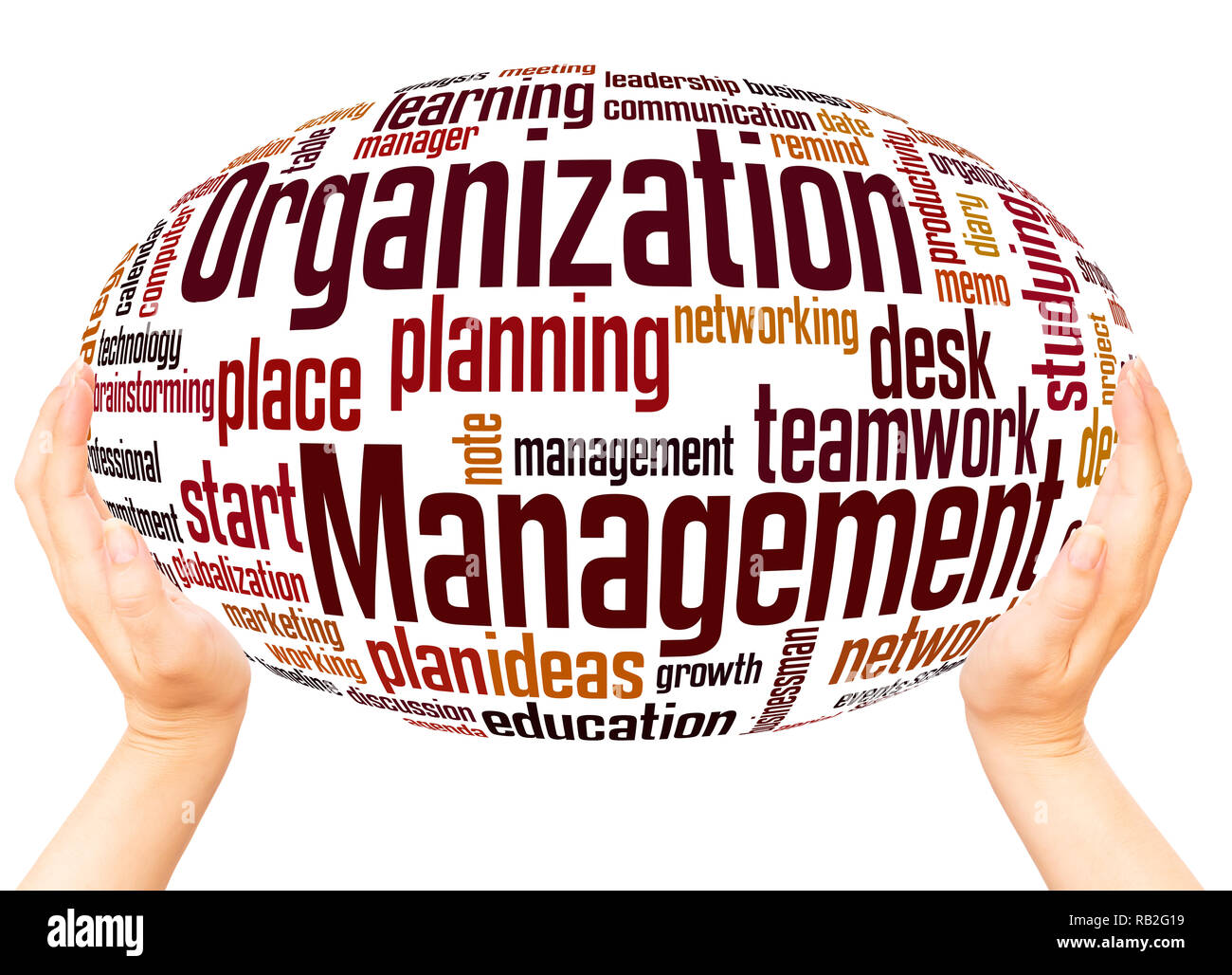 Organization Management word cloud hand sphere concept on white ...