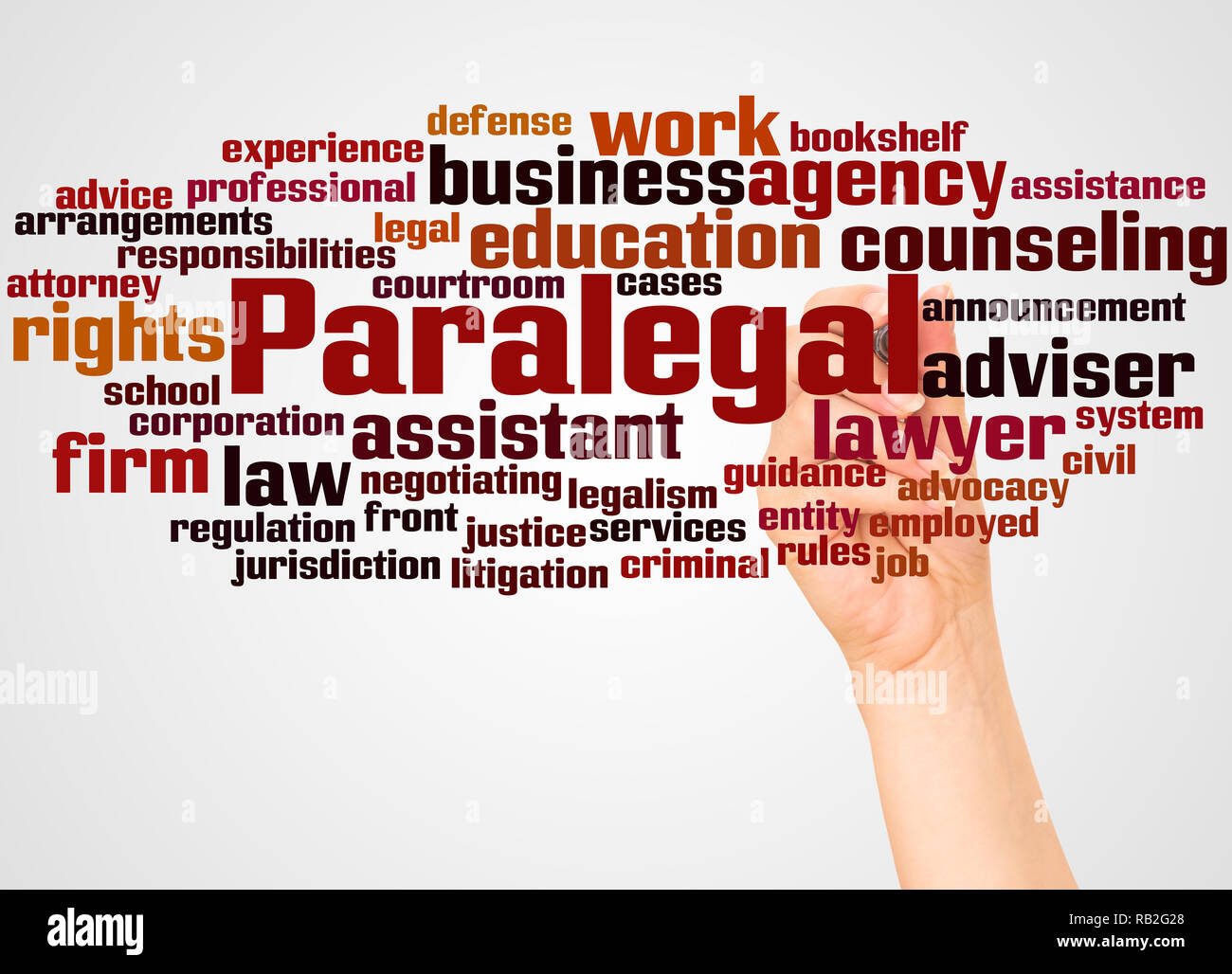 Paralegal word cloud and hand with marker concept on white background ...