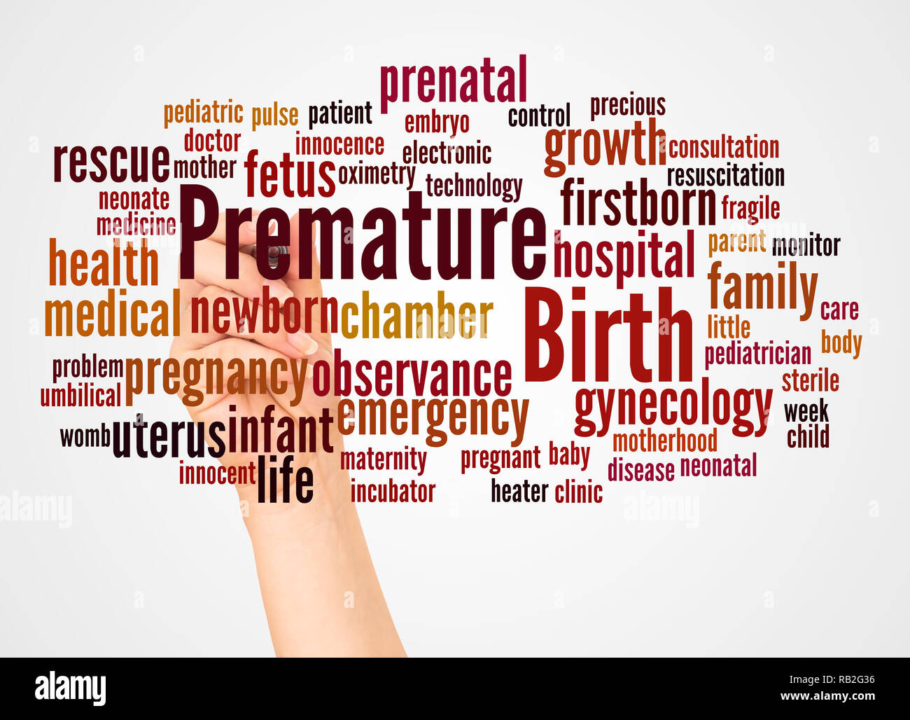 Premature birth word cloud and hand with marker concept on white ...