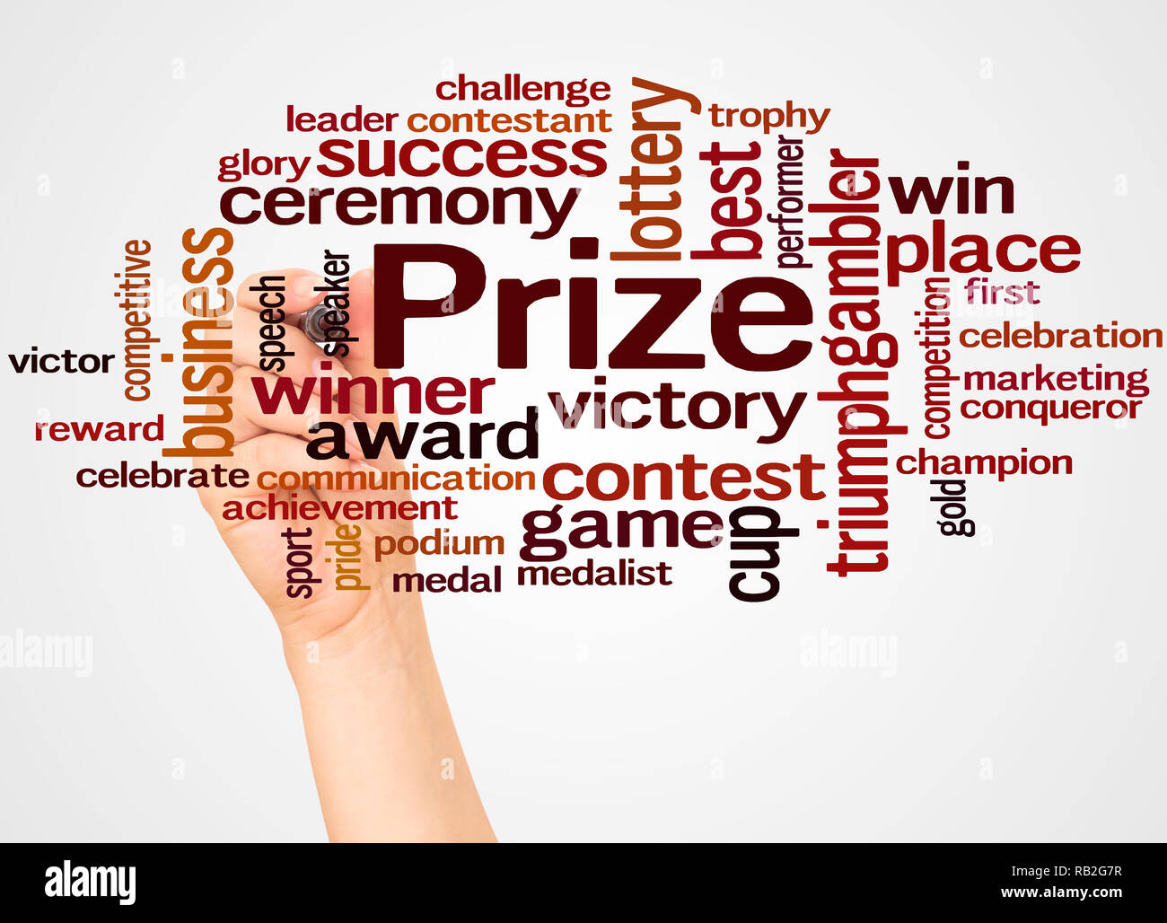 Prize word cloud and hand with marker concept on white background Stock ...