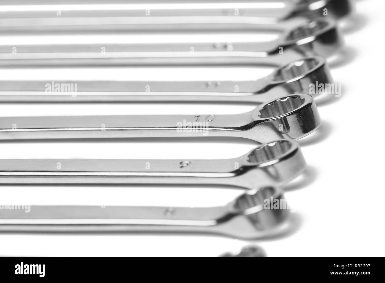 Set of wrench tool isolated on white background. Industrial background ...