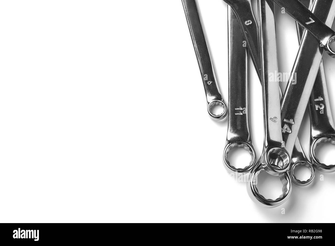 Set of wrench tool isolated on white background. Industrial background ...