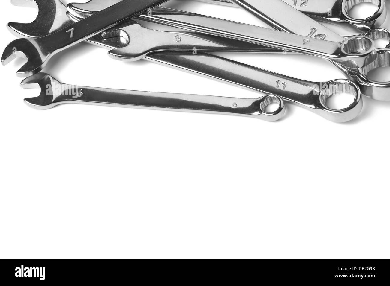 Set of wrench tool isolated on white background. Industrial background ...