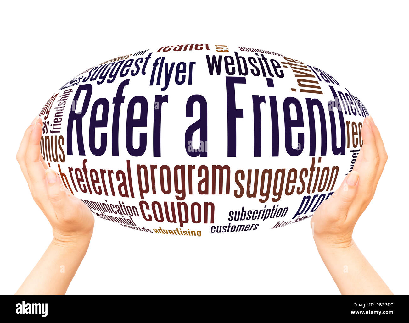 Refer a Friend word cloud hand sphere concept on white background Stock ...