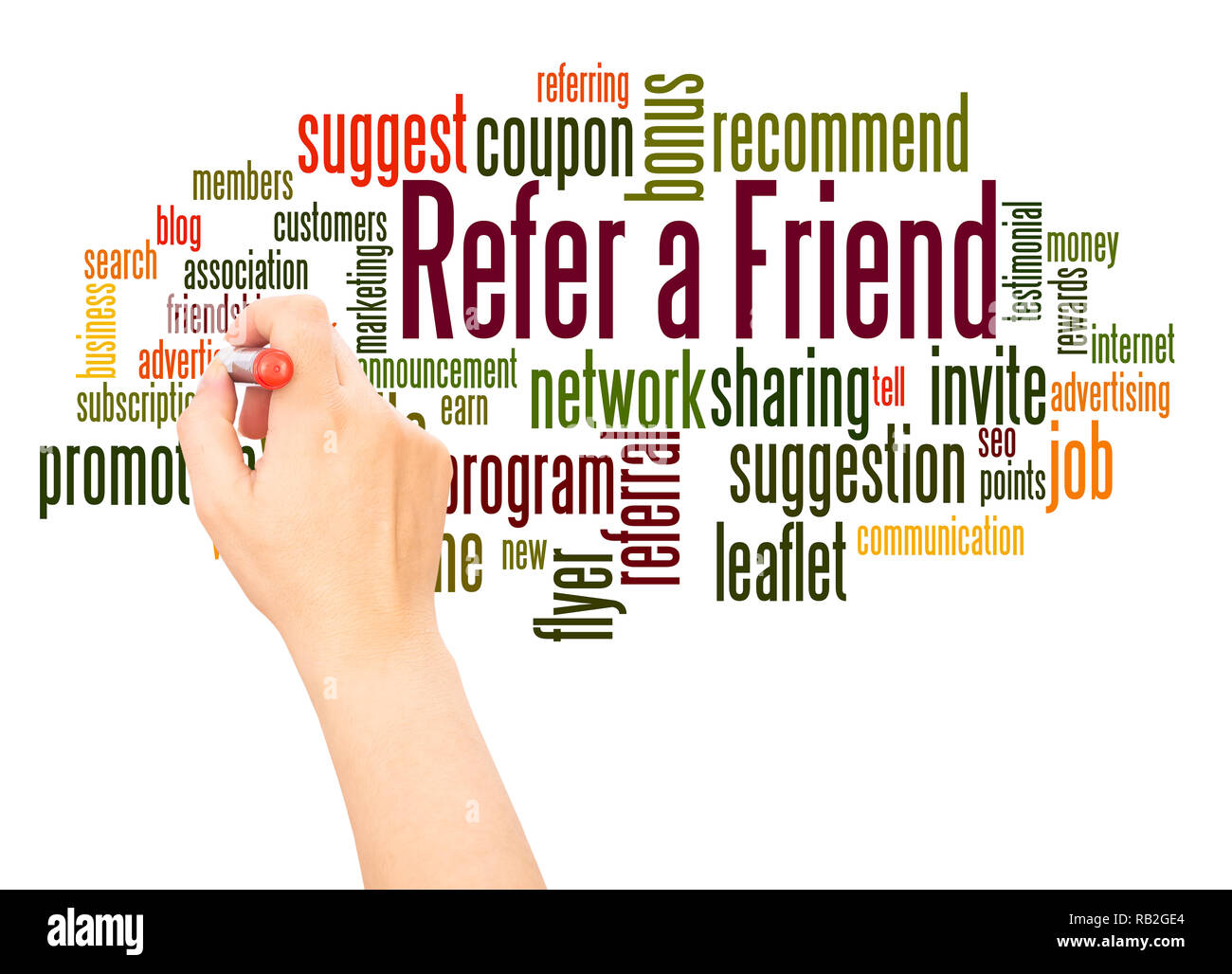 Refer a Friend word cloud hand writing concept on white background ...