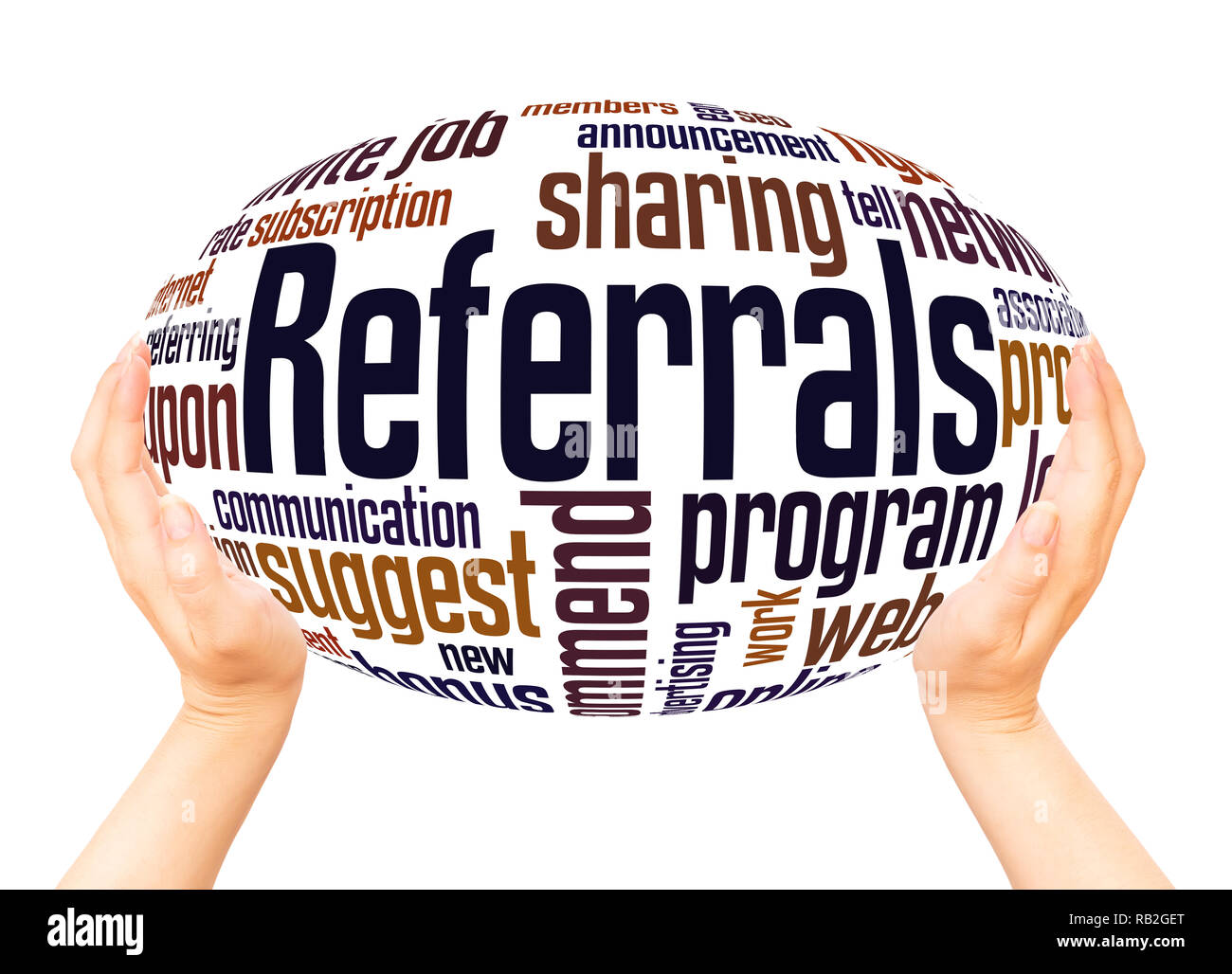 Referrals word cloud hand sphere concept on white background Stock ...