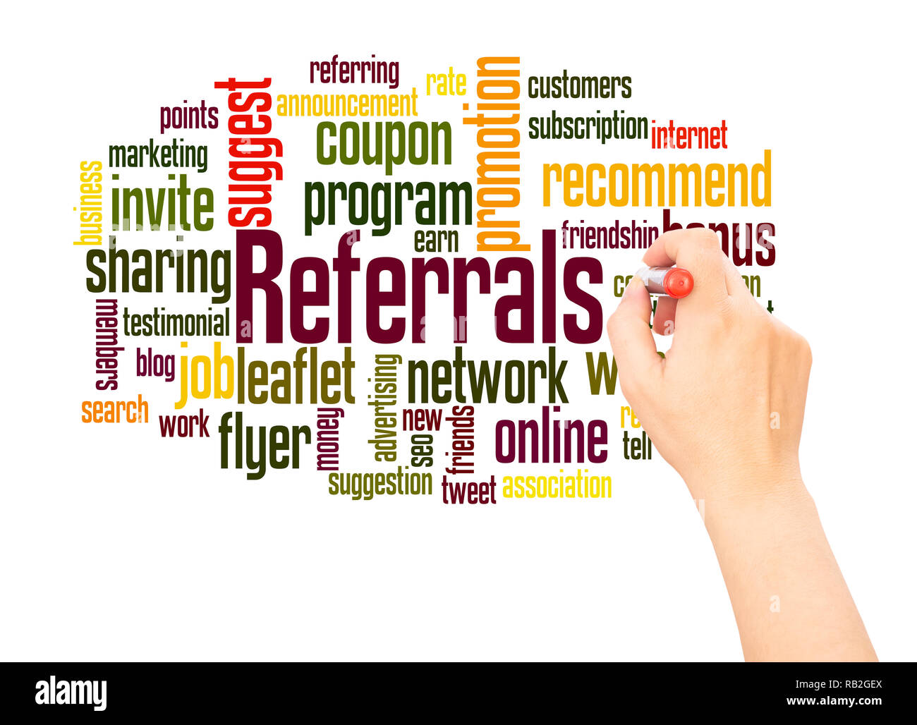 Referrals word cloud hand writing concept on white background Stock ...