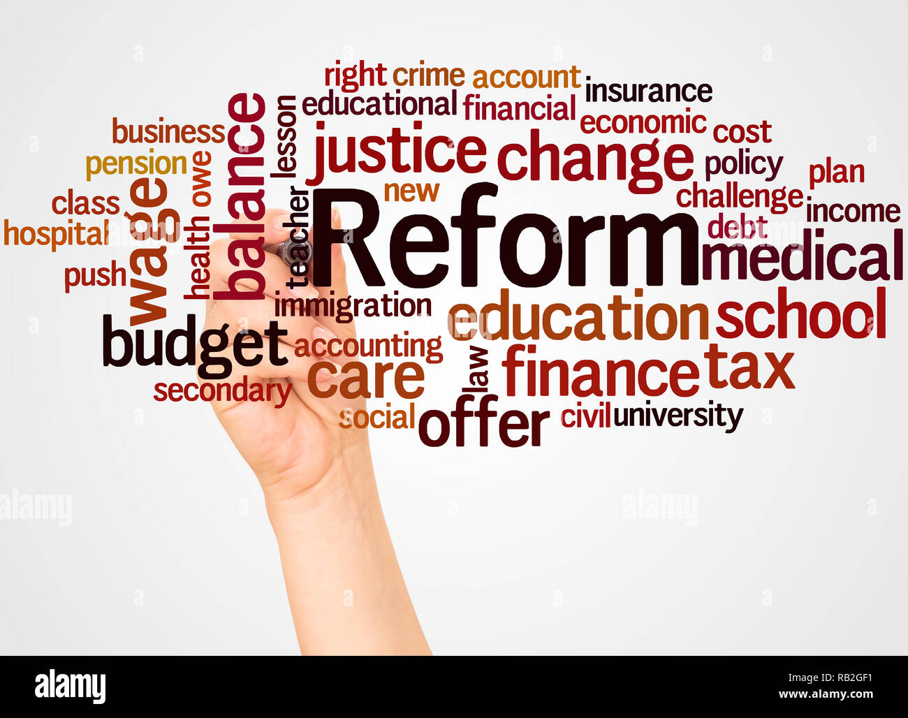 Reform word cloud and hand with marker concept on white background ...