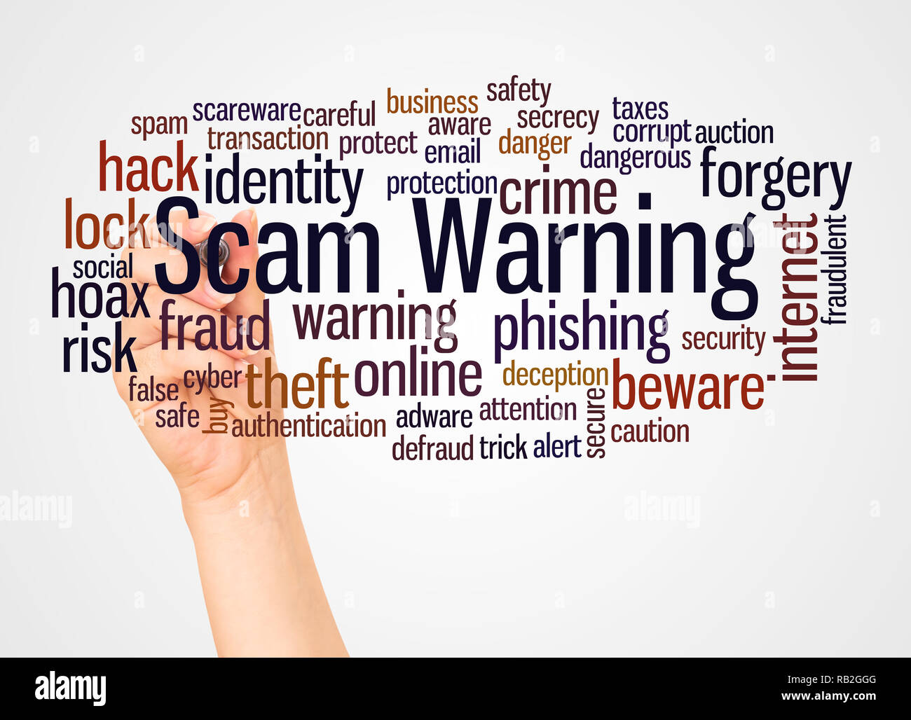 Scam Warning word cloud and hand with marker concept on white ...