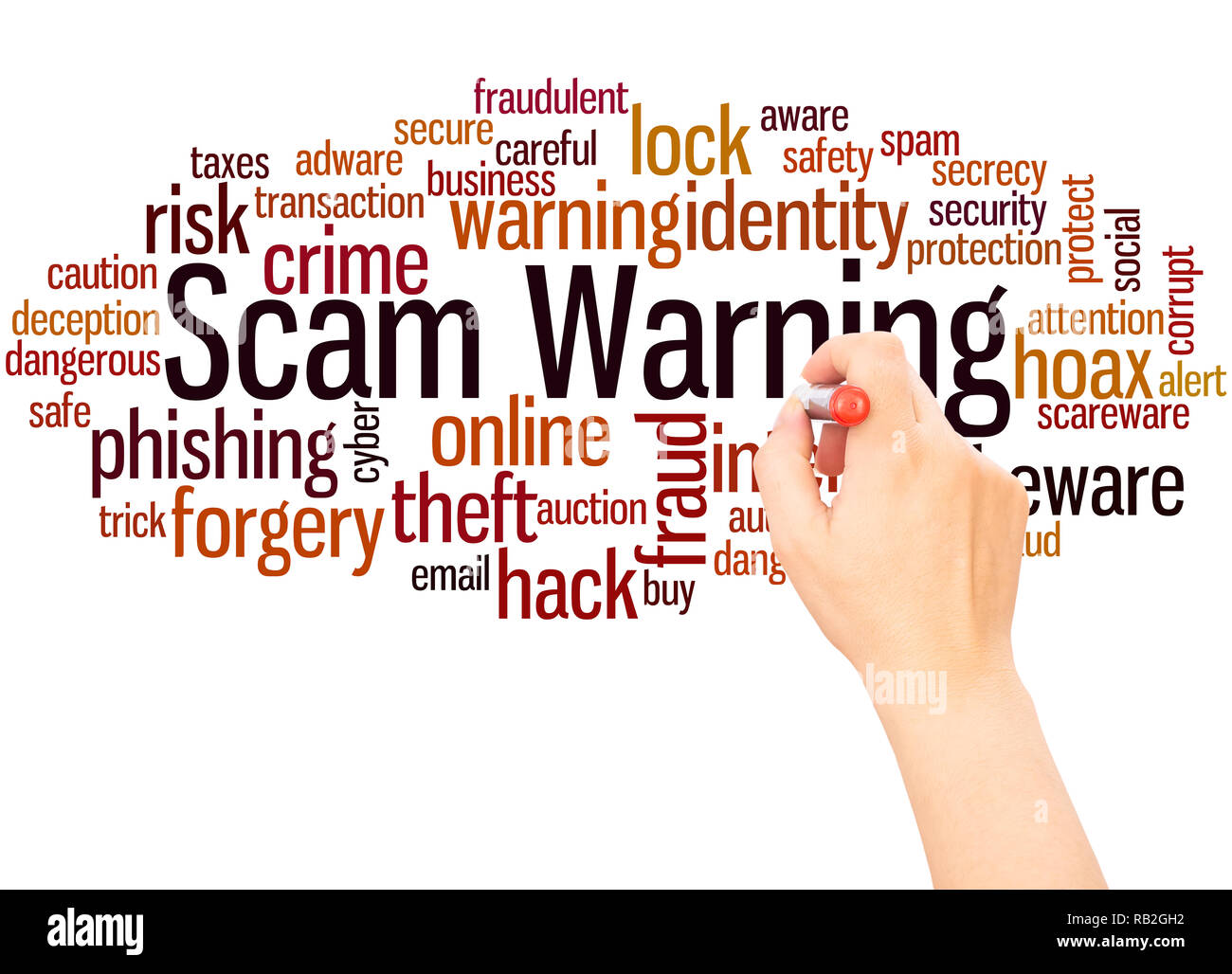 Scam Warning word cloud hand writing concept on white background Stock ...