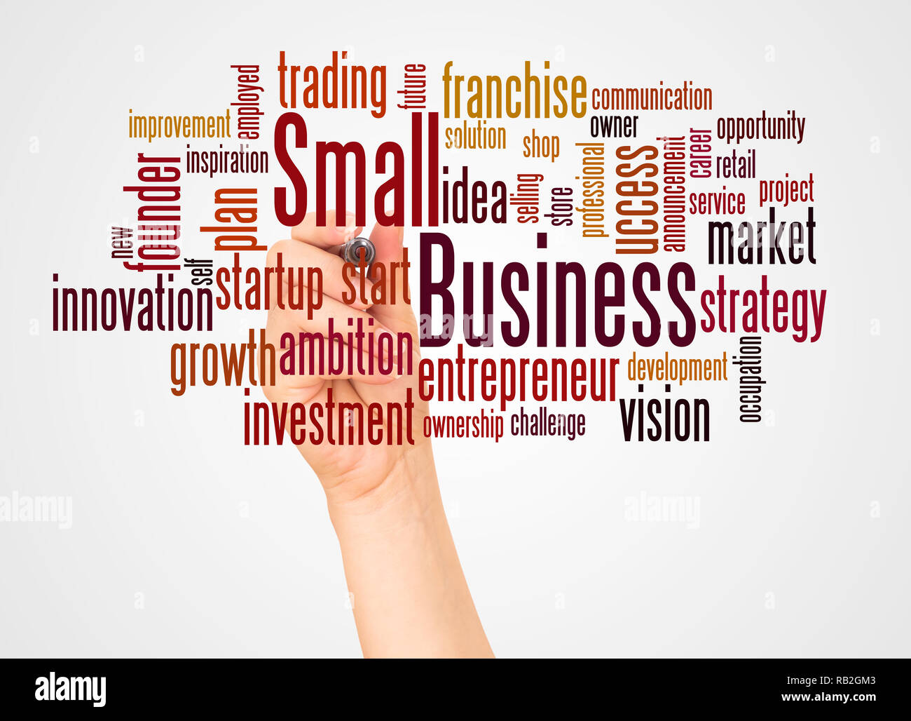 Small Business word cloud and hand with marker concept on white ...