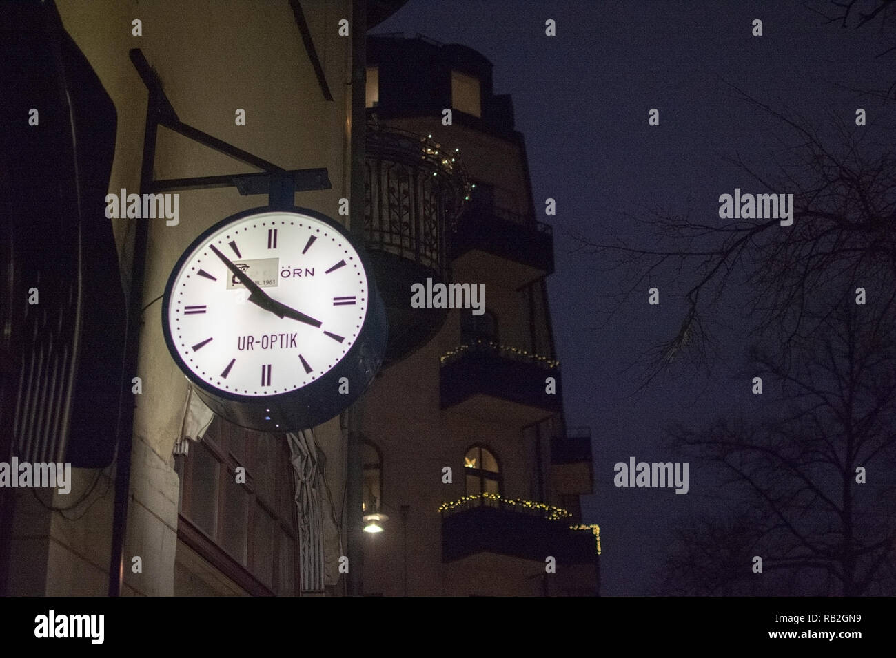 STOCKHOLM, SWEDEN - DECEMBER 29, 2018: Old street clock shows almost 4 ...