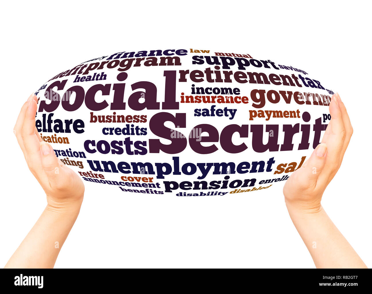 Social Security word cloud hand sphere concept on white background ...