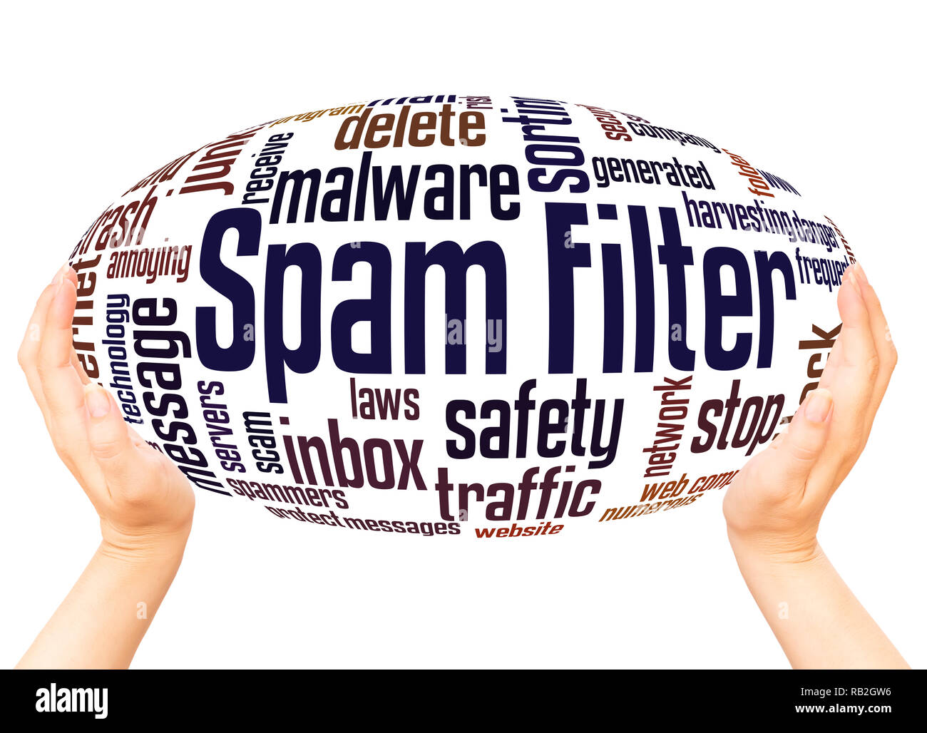 Spam Filter word cloud hand sphere concept on white background Stock ...