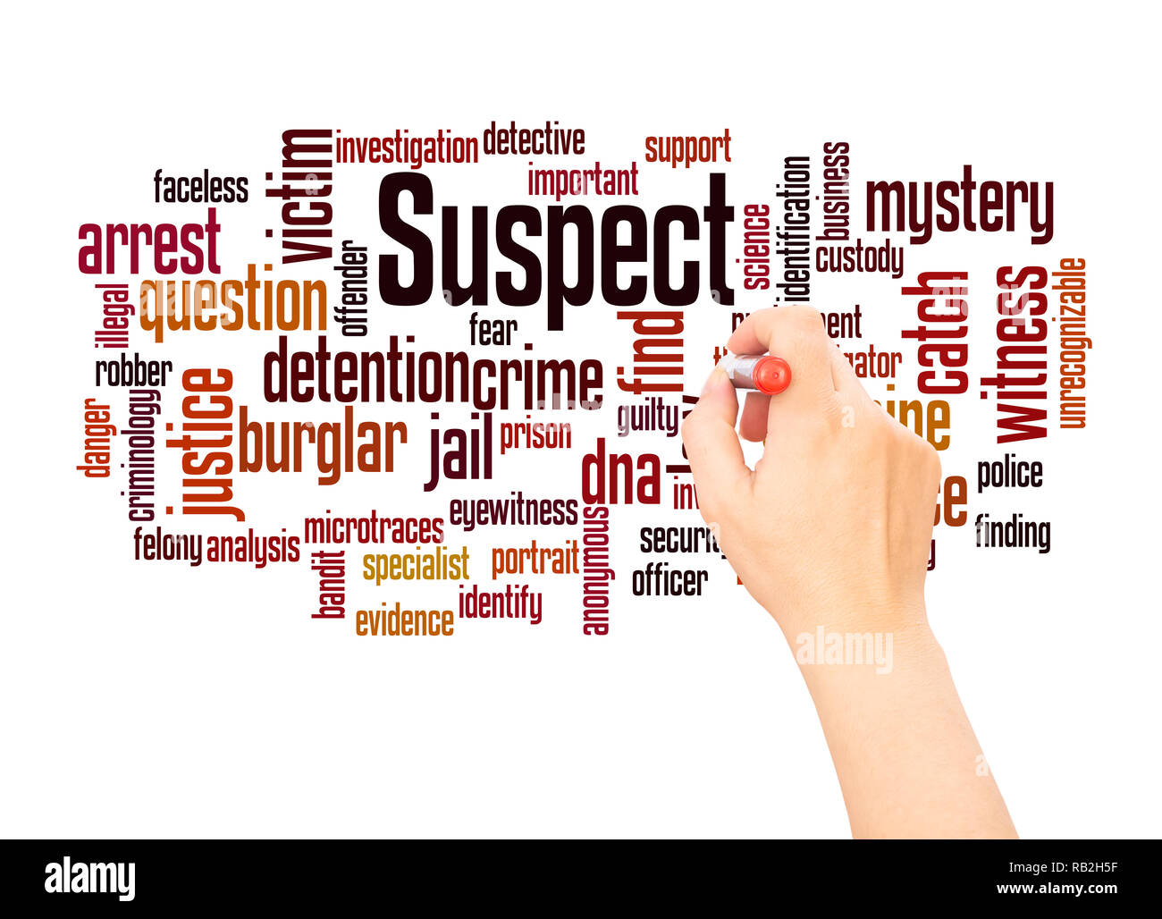 Suspect word cloud hand writing concept on white background Stock Photo ...