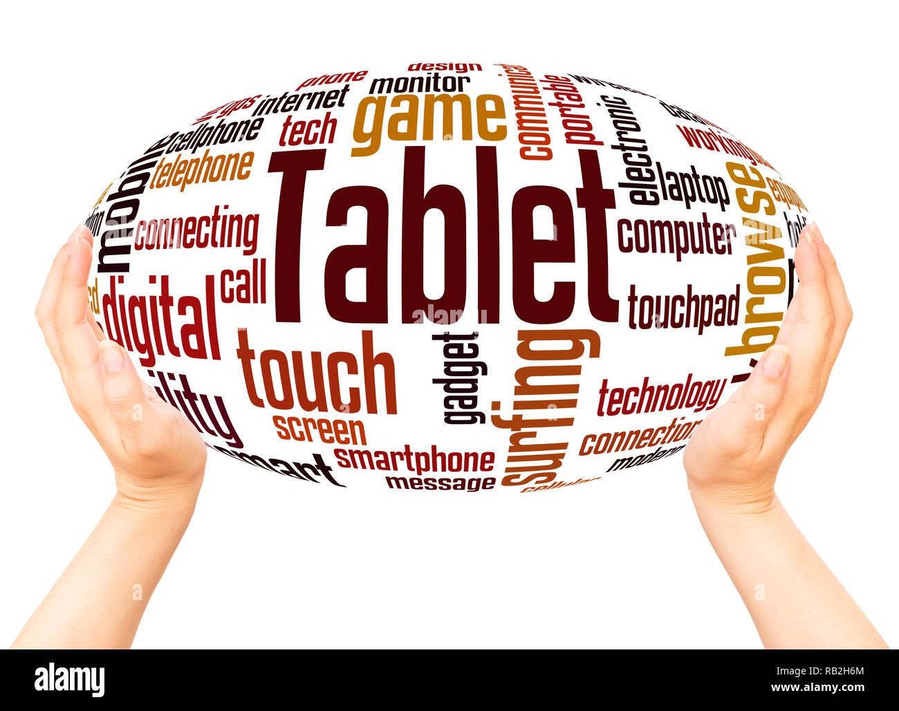 Tablet word cloud hand sphere concept on white background Stock Photo ...
