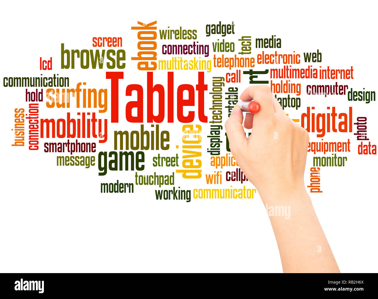 Tablet word cloud hand writing concept on white background Stock Photo ...