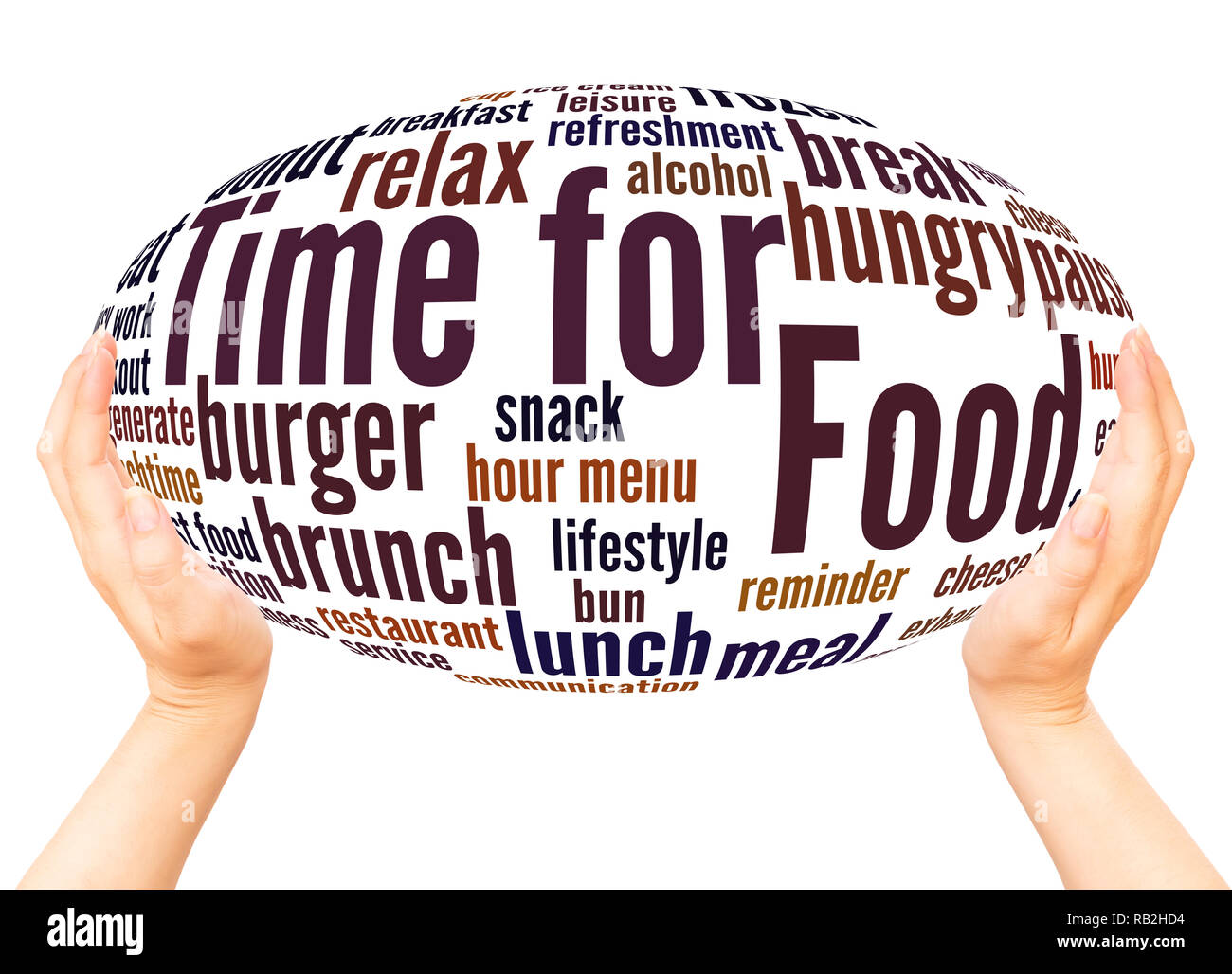 Time for Food word cloud hand sphere concept on white background Stock ...
