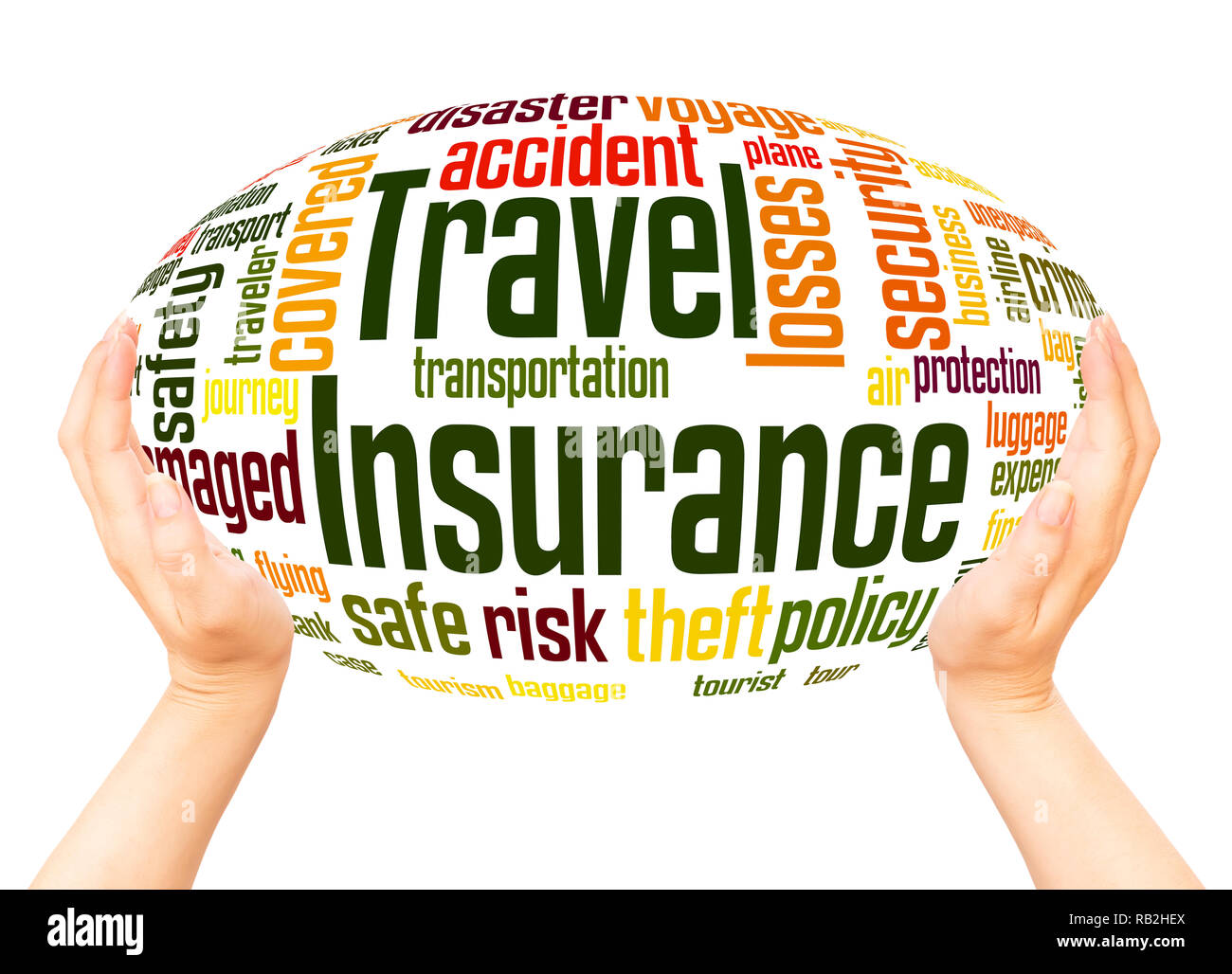 Travel insurance word cloud hand sphere concept on white background ...