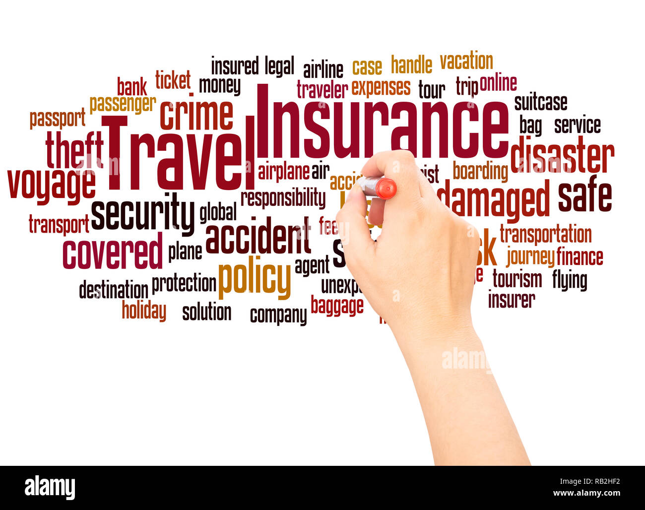 Travel insurance word cloud hand writing concept on white background ...