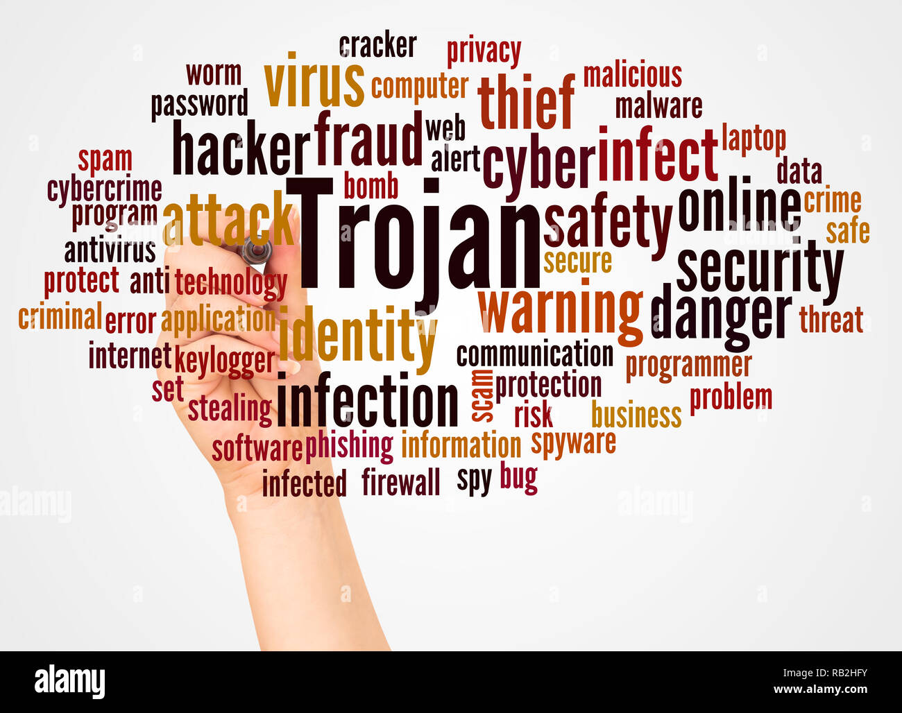 Trojan word cloud and hand with marker concept on white background ...