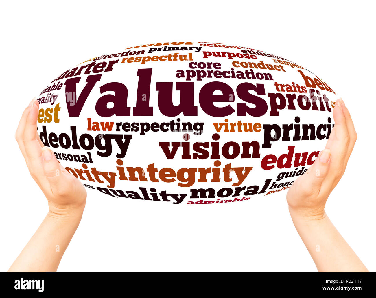 Values word cloud hand sphere concept on white background Stock Photo - Alamy