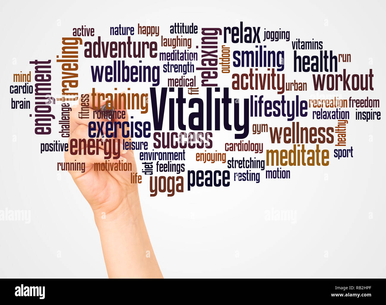 Vitality word cloud and hand with marker concept on white background ...