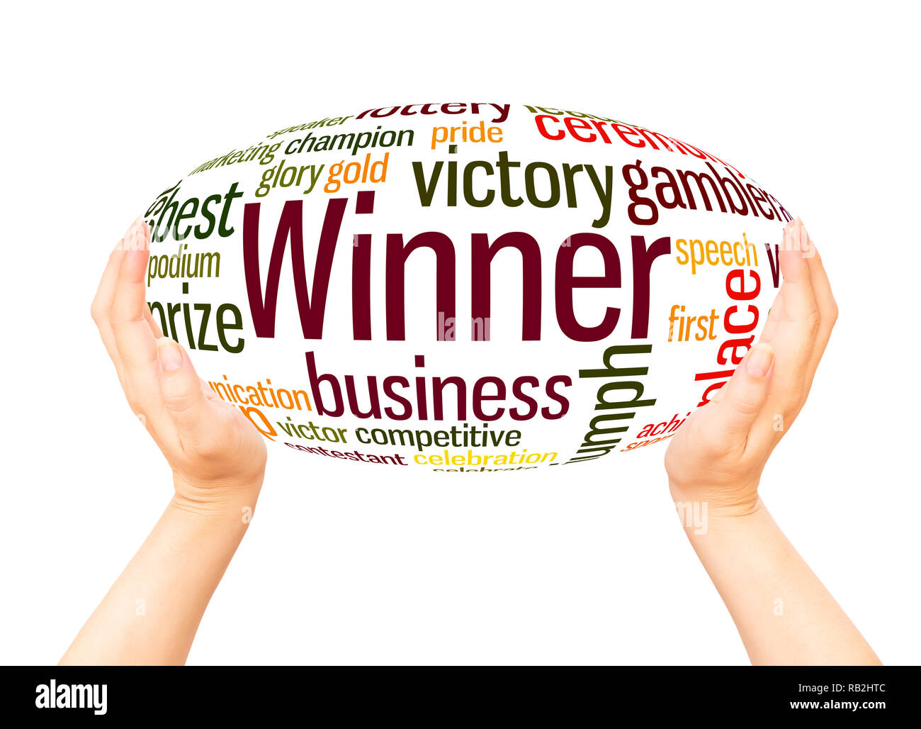 Winner word cloud hand sphere hand sphere concept on white background ...