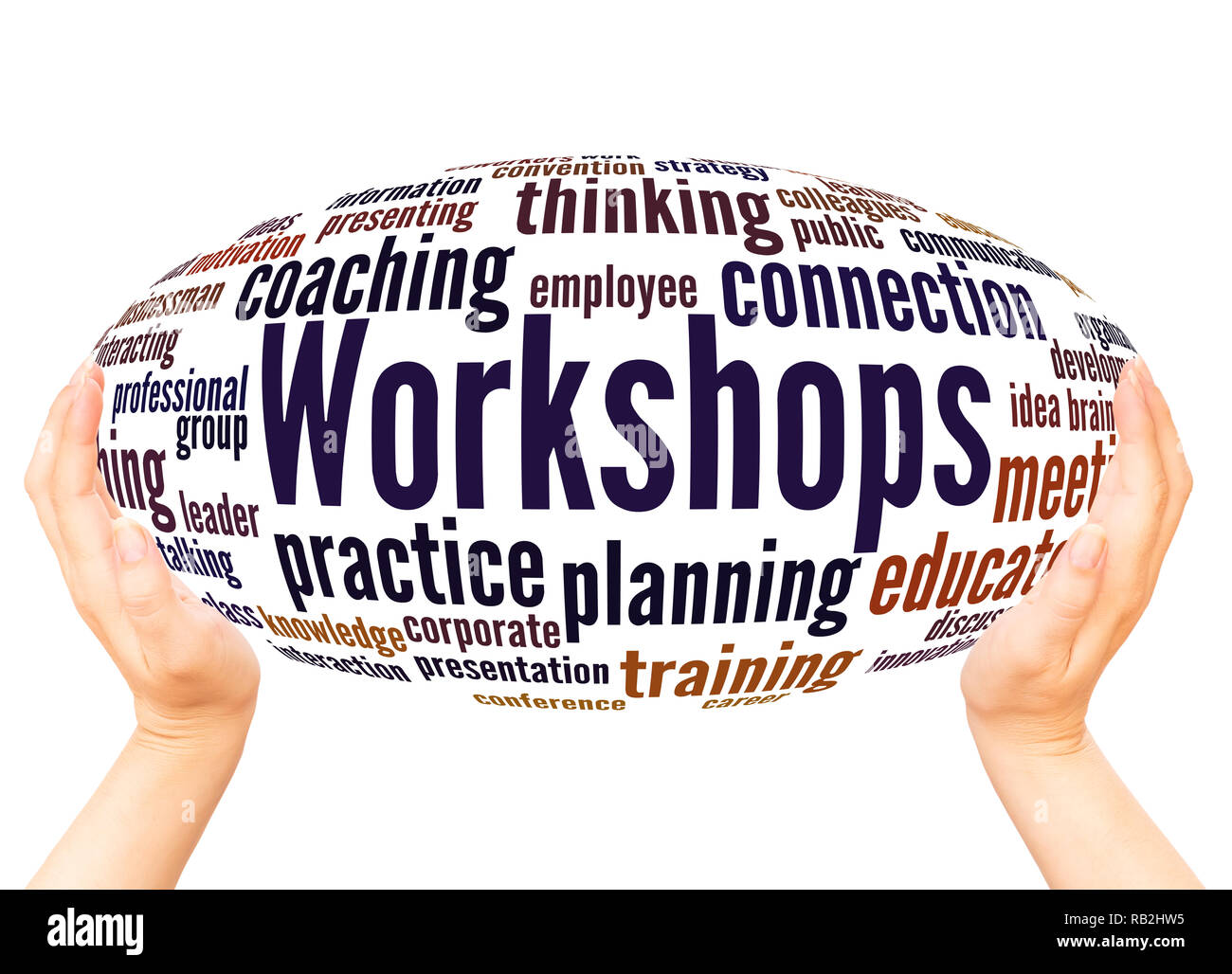Workshops word cloud hand sphere concept on white background Stock ...