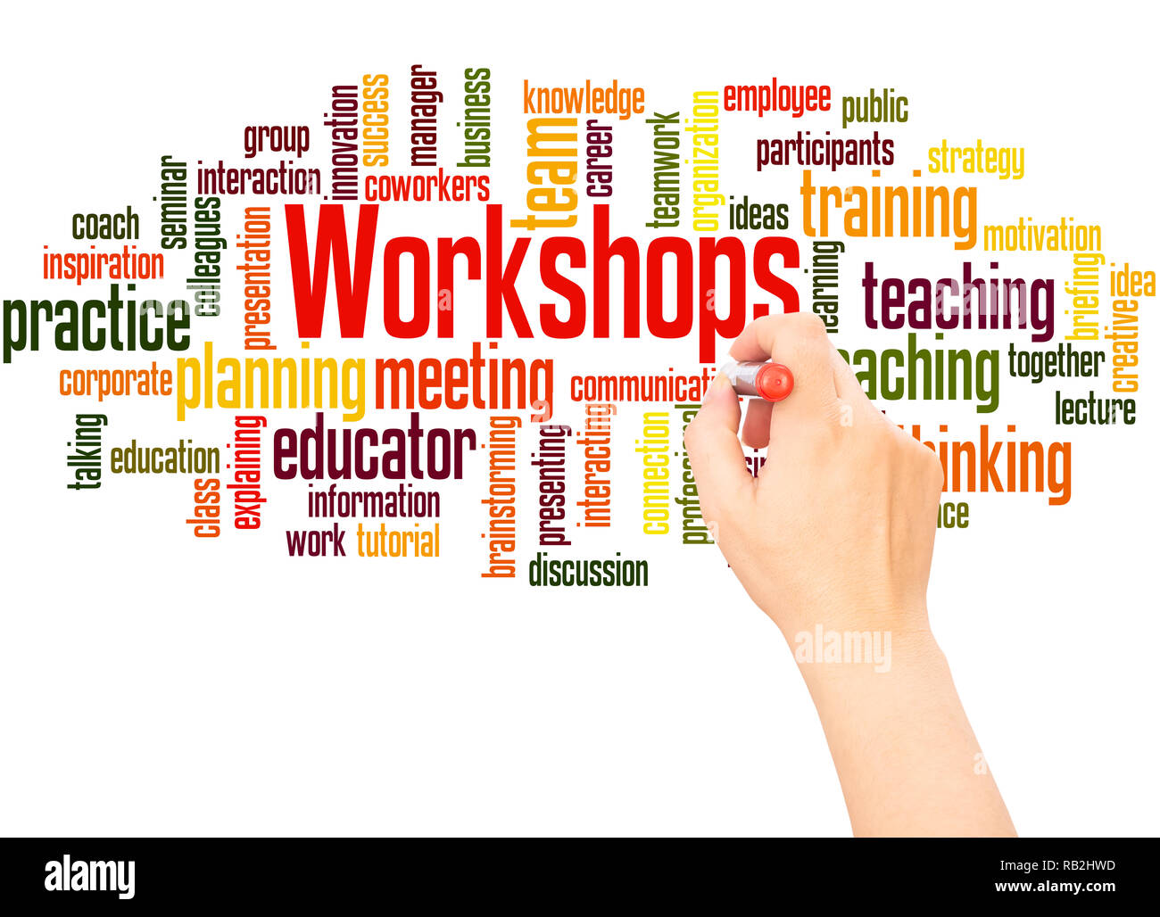 Workshops word cloud hand writing concept on white background Stock ...