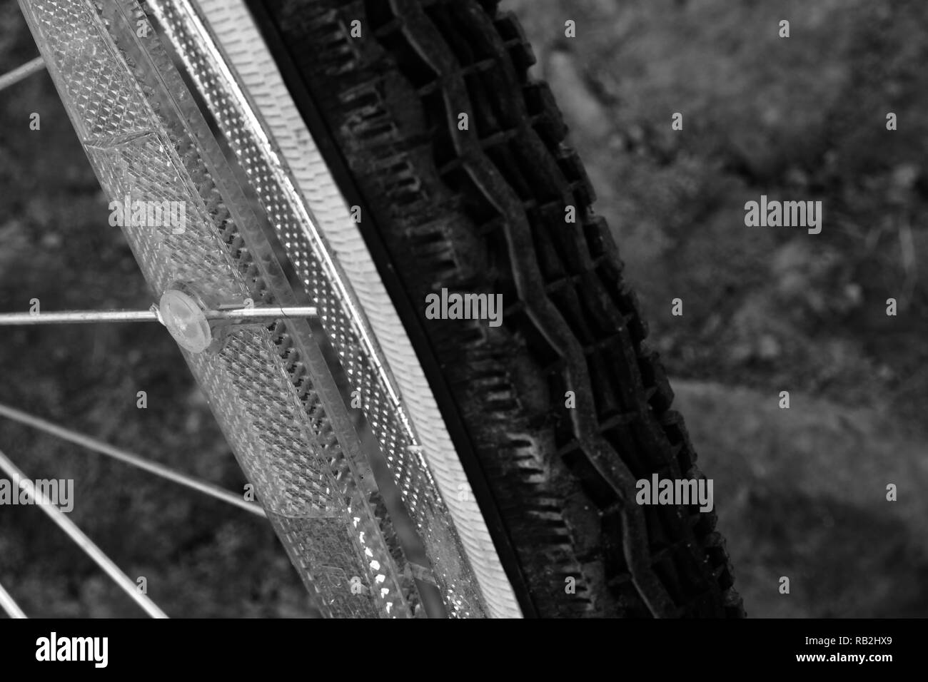 Wheel of a bicycle in grey scale effect Stock Photo - Alamy