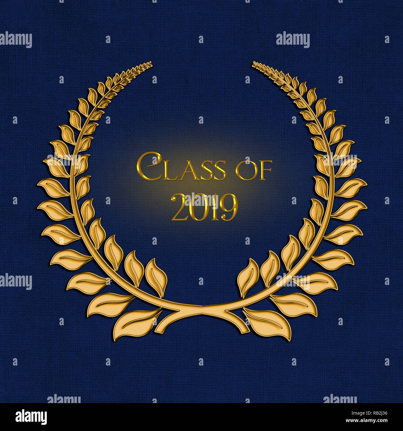 ornate gold laurel symbol on dark blue background for 2019 graduation ...