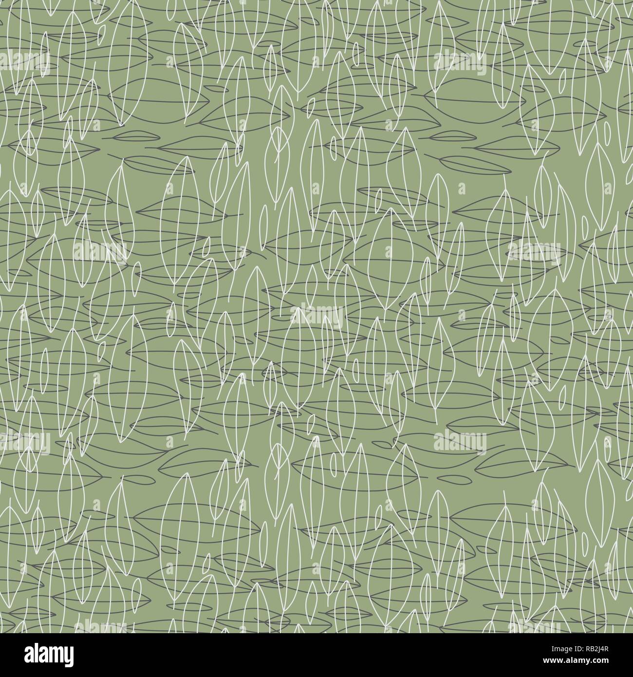 Graphic Leaves Linework Seamless Pattern Overlapping Leaf Design in ...