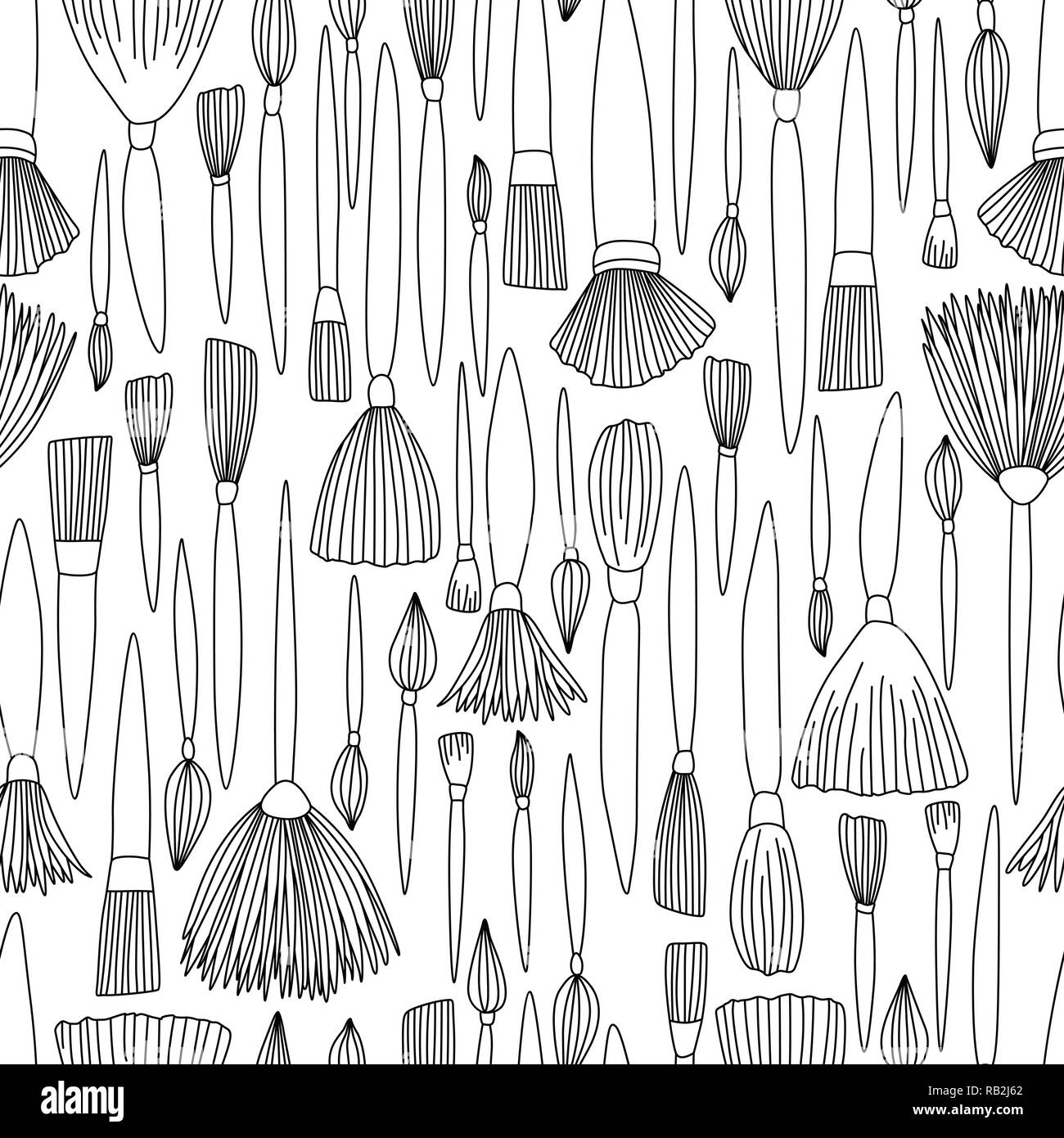 Black and White Artist Brushes Seamless Pattern Stock Vector Image ...