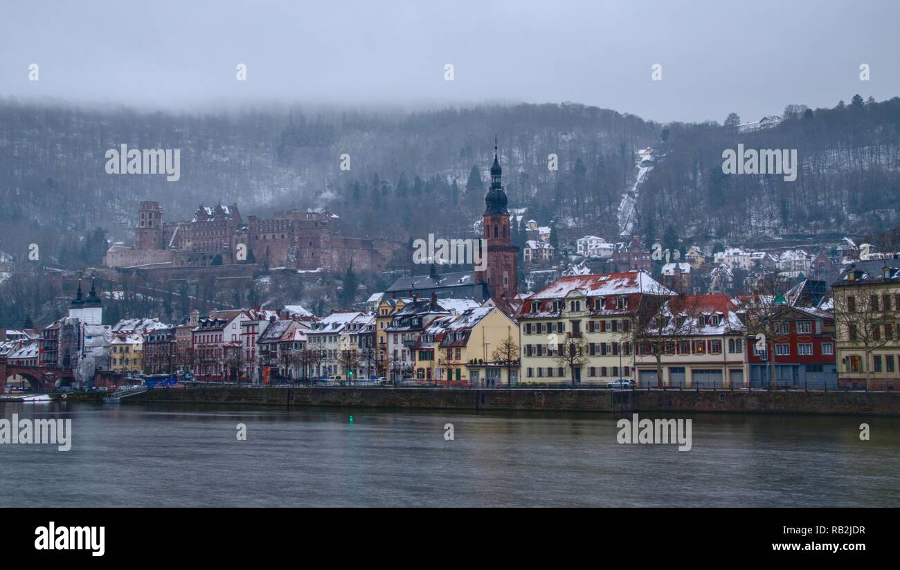 Heidelberg old city with the castle in winter 1 Stock Photo - Alamy