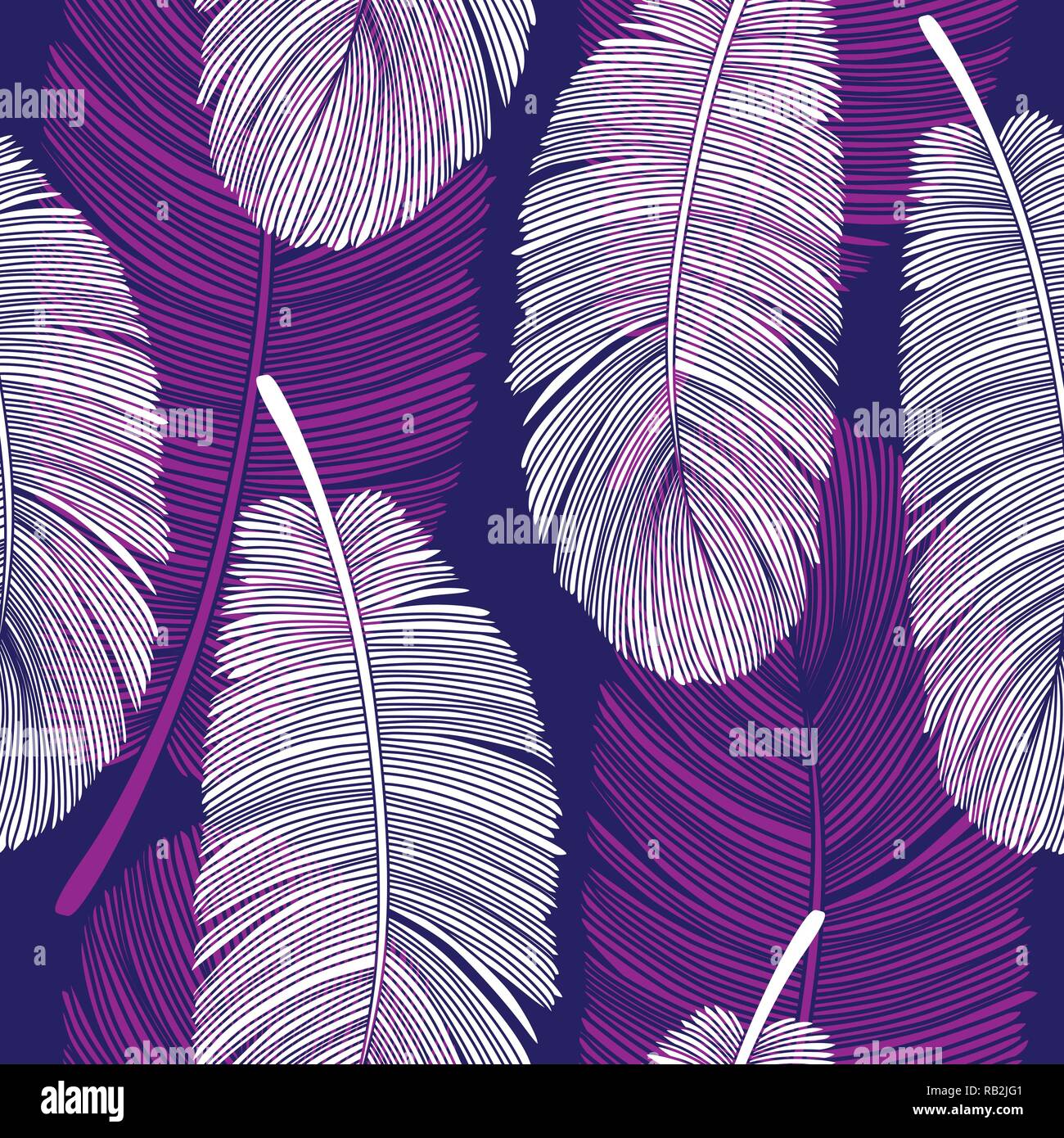 Seamless Overlapping Feathers Pattern in Purple and White Stock Vector ...