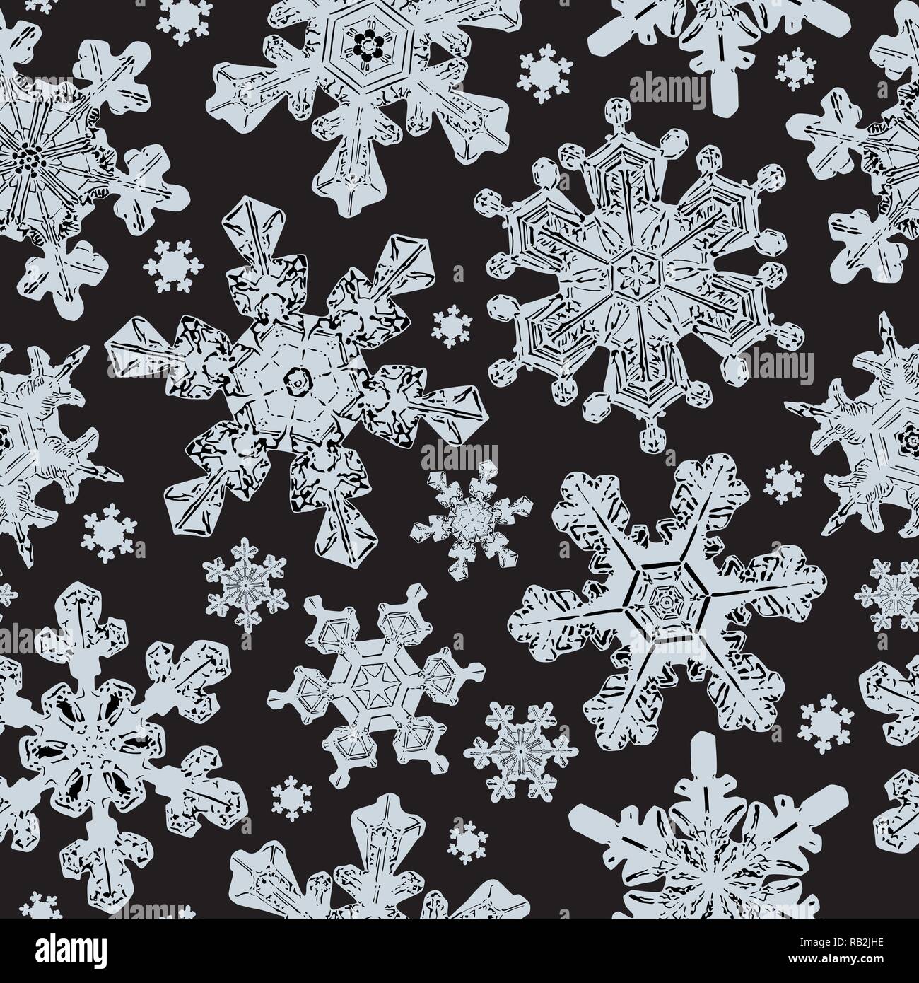 Frosted Window at Night Seamless Pattern with Detailed Snowflakes ...