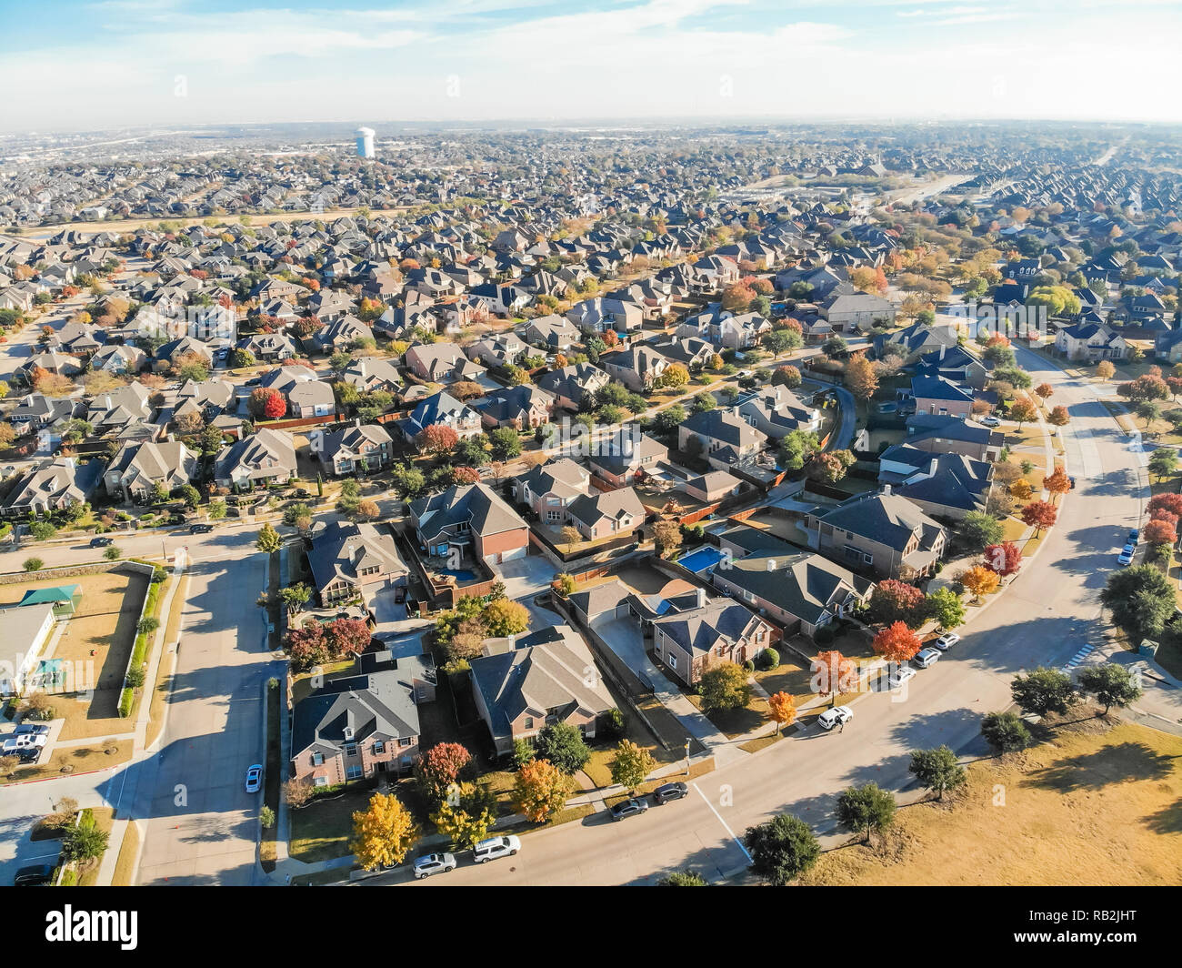 Top view row of single family houses in residential area with fa Stock ...