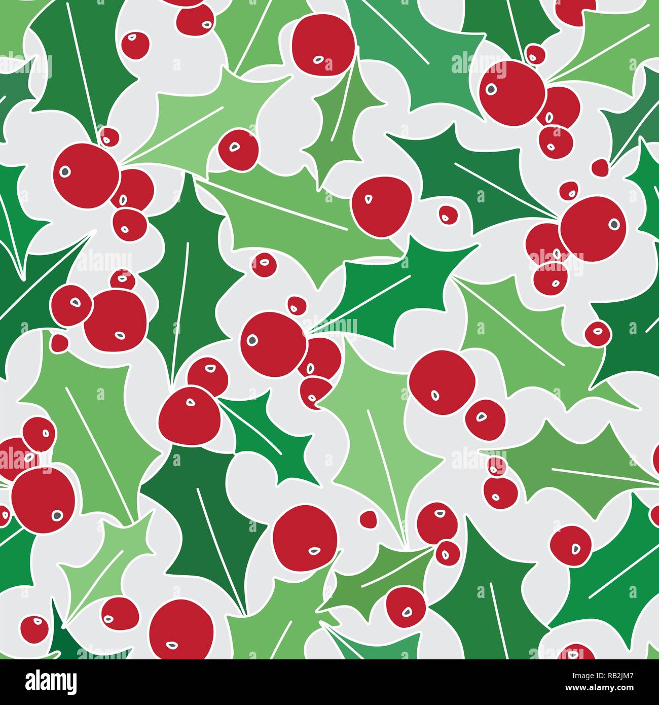 Holly Red Berries Seamless Pattern on Grey Background with Green Leaves ...