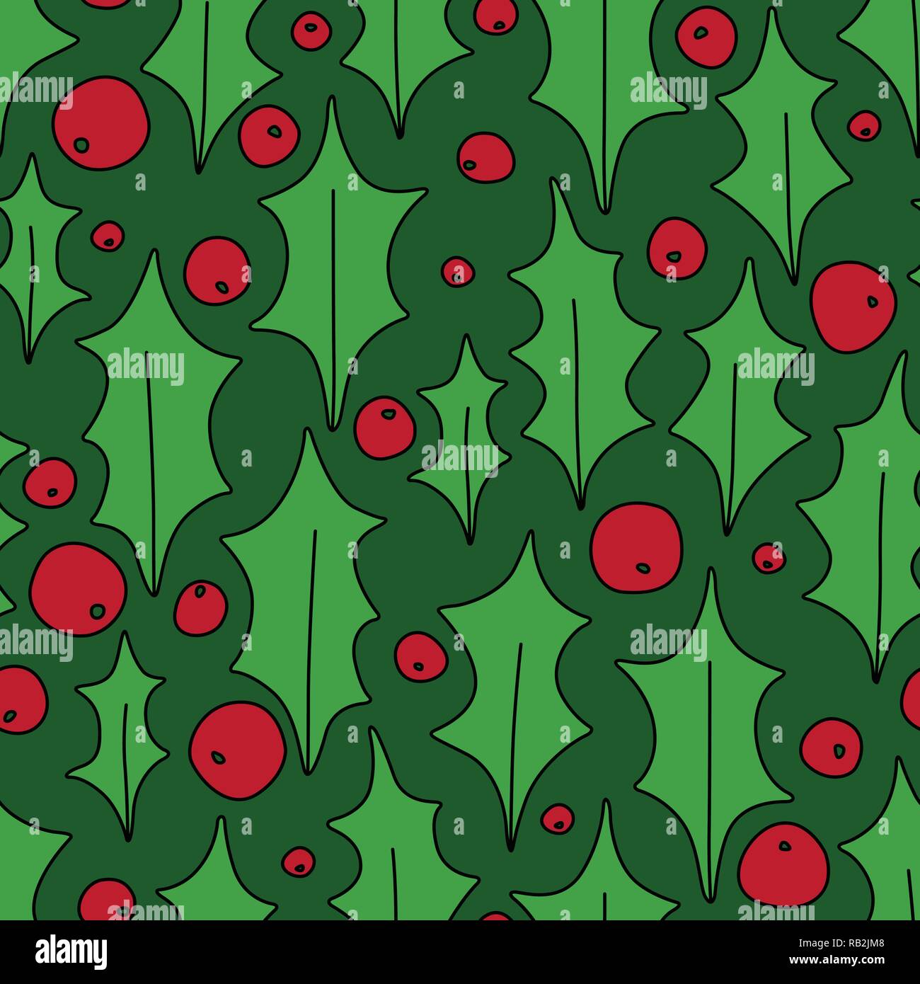 Christmas Holly Berries Decorative Seamless Pattern on Green. Pattern ...