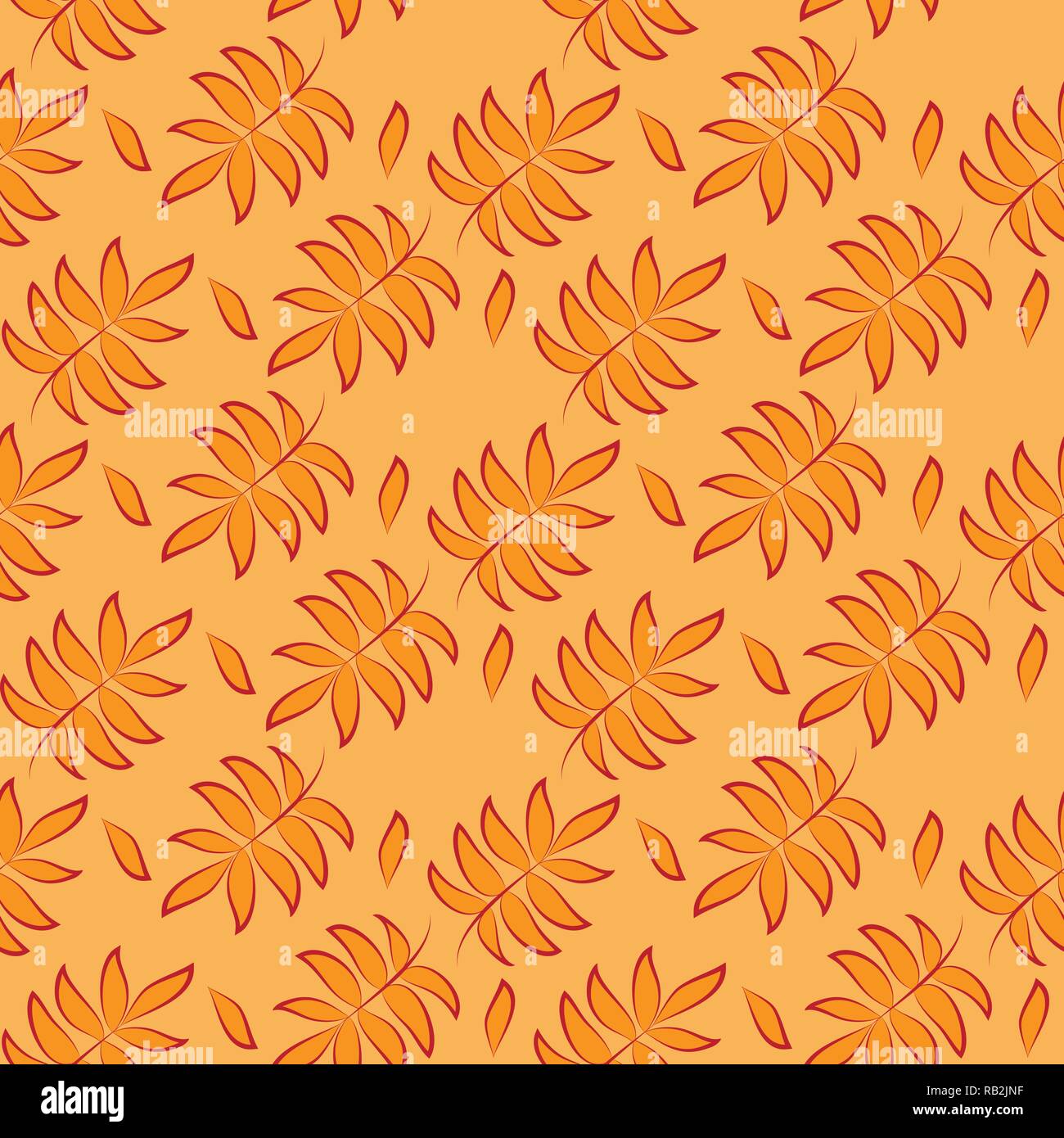 Orange on Orange Tropical leaves seamless pattern. Simple Botanical ...