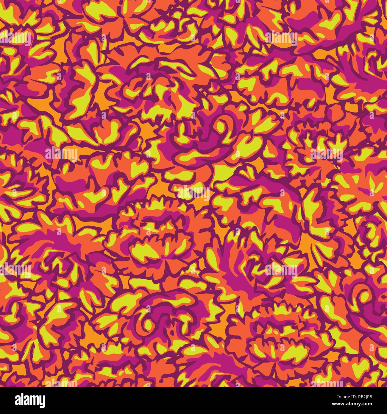 Pink and Orange Peonies Seamless Pattern on Orange. Abstract Wallpaper ...