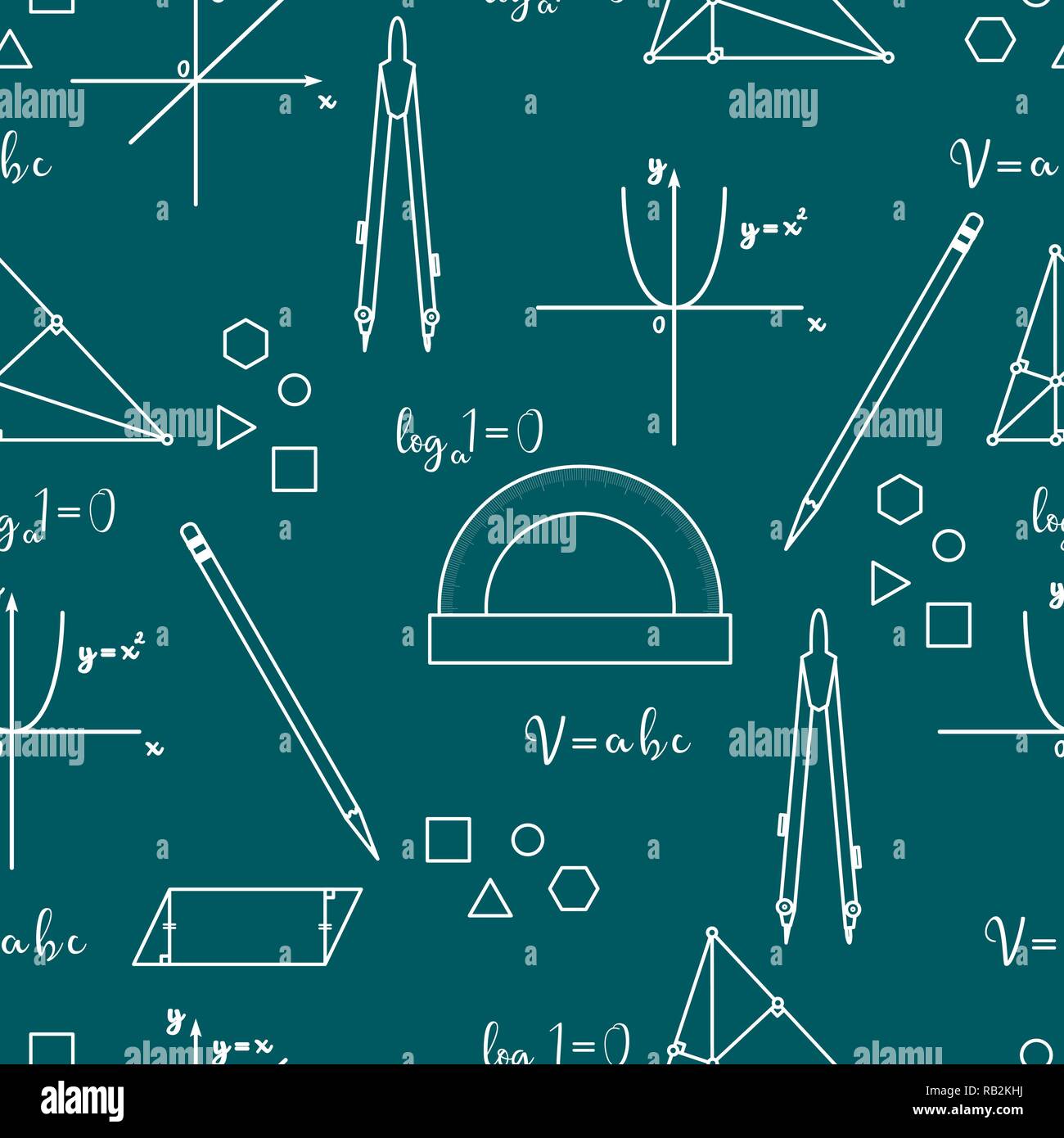 Mathematical Scientific Vector Seamless Pattern With Geometry Plots Tools And Formulas