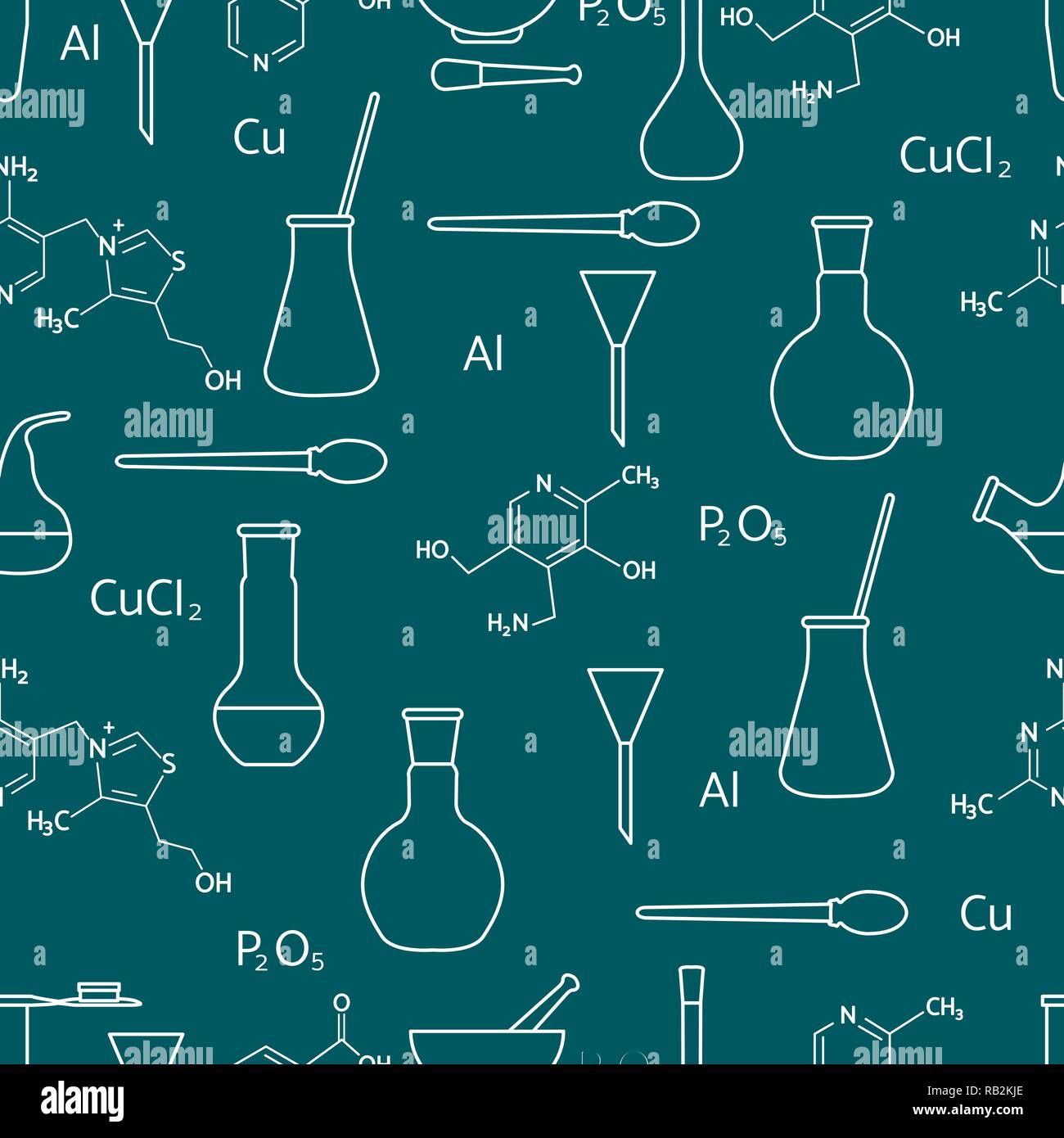 Scientific vector seamless pattern with flasks, test tubes, beakers ...