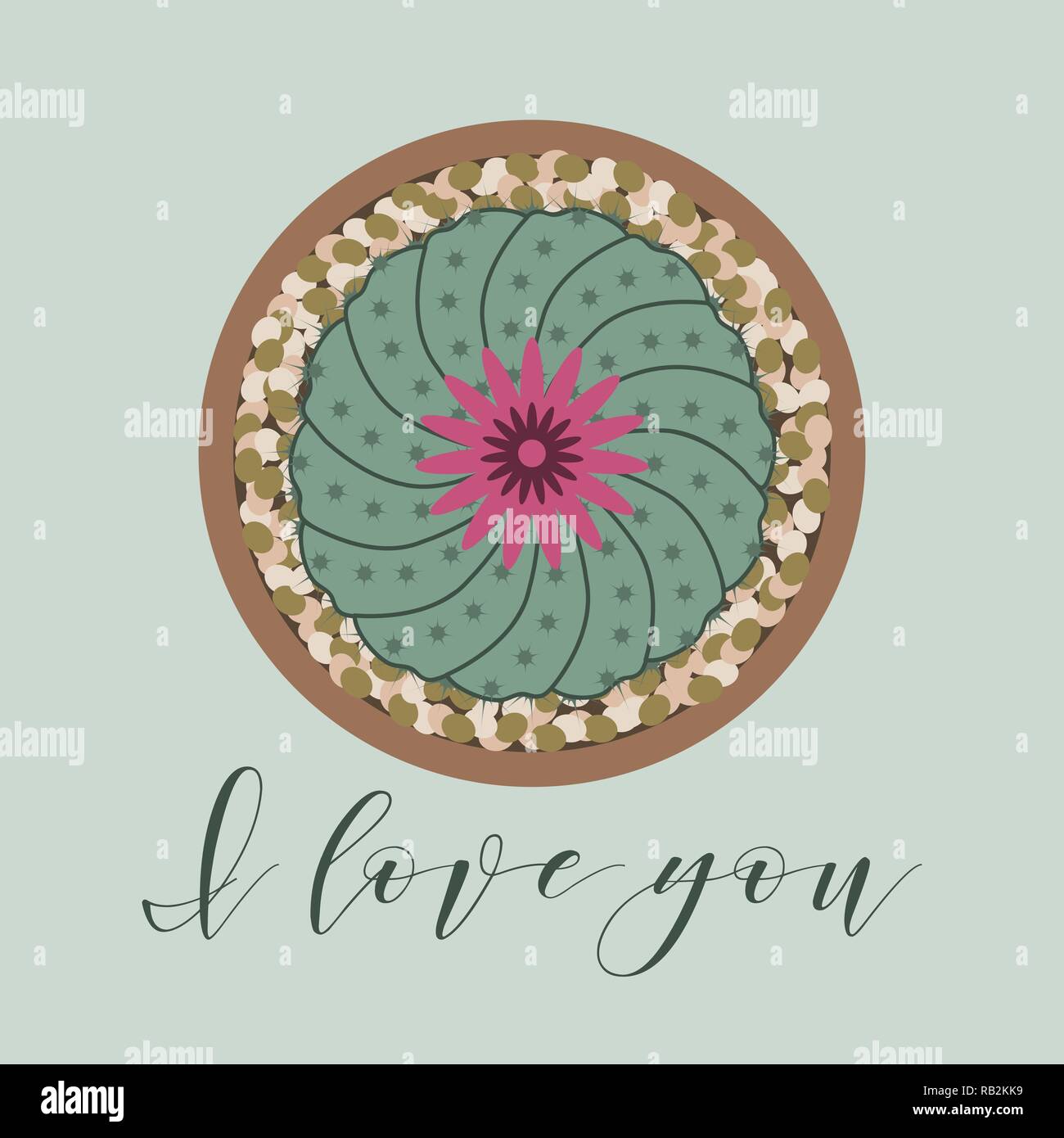 Vector illustration with blooming cactus and inscription I love you ...