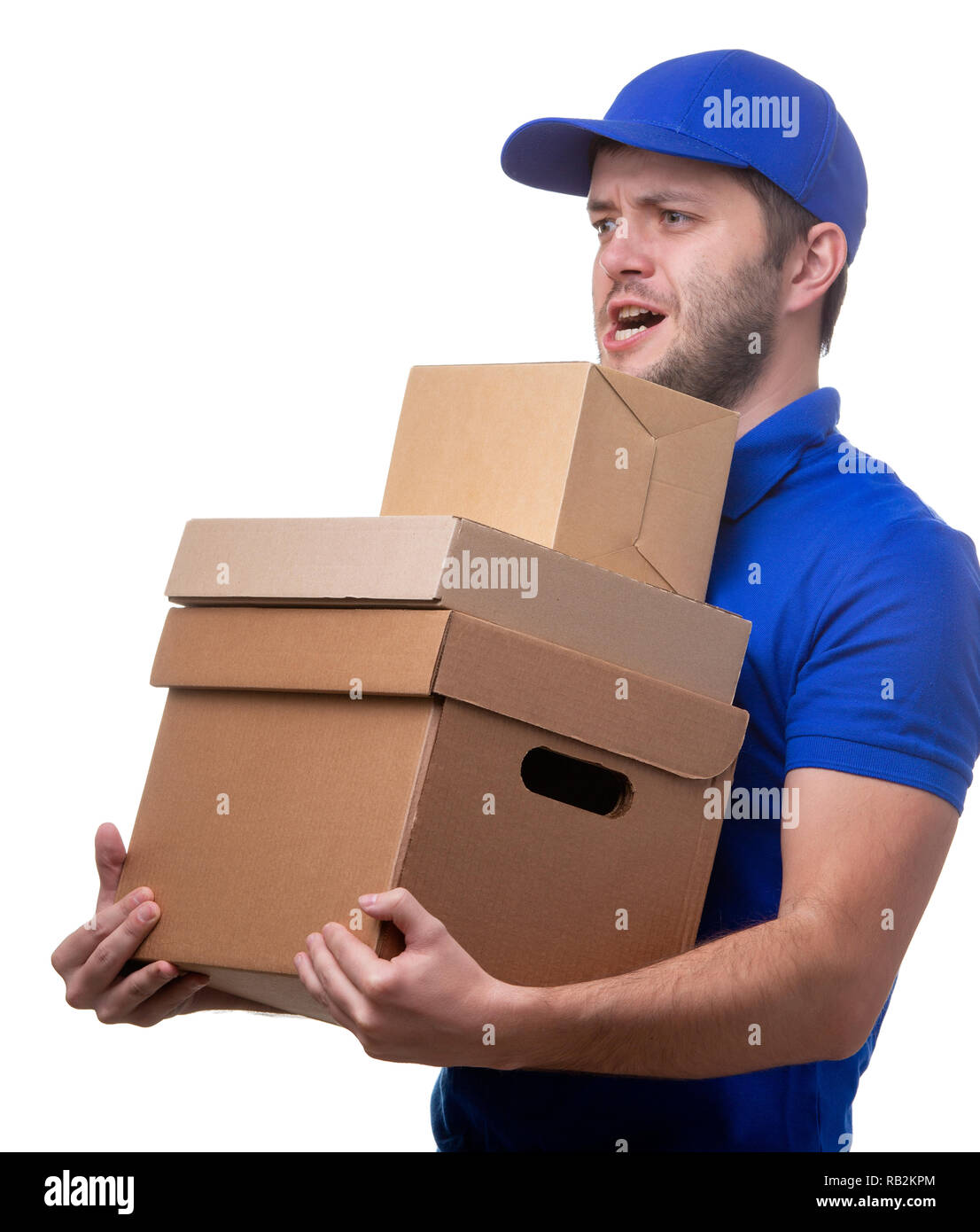 Side view happy smiling courier hi-res stock photography and images - Alamy