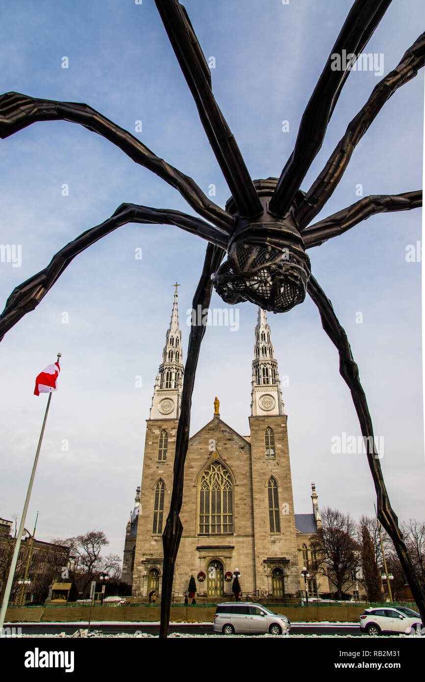 Spider statue in front of the national gallery and the notre dame ...
