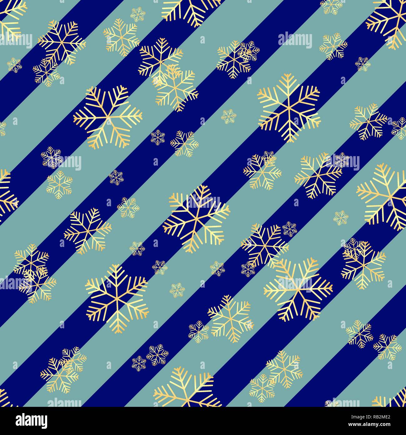 Christmas gold snowflake seamless pattern. Golden snowflakes on blue ...